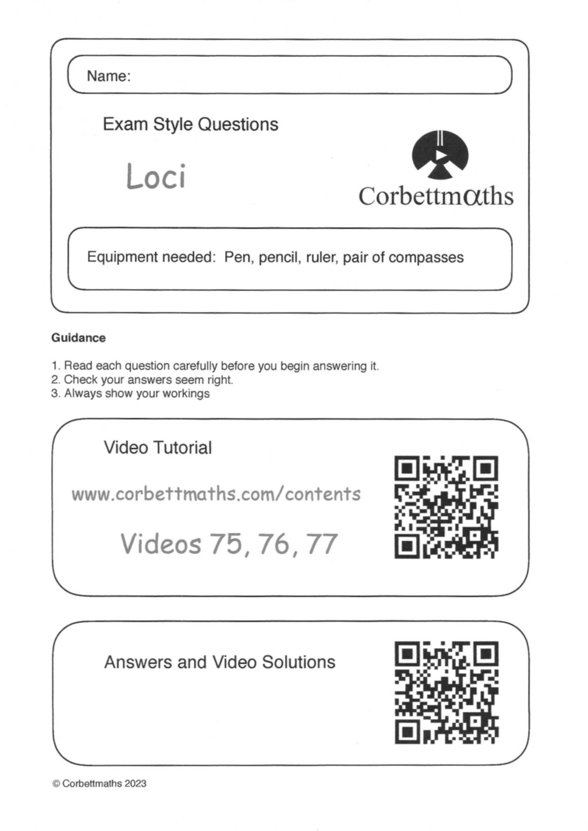 Loci-Answers - Answers to Loci question paper. - Name: Exam Style ...