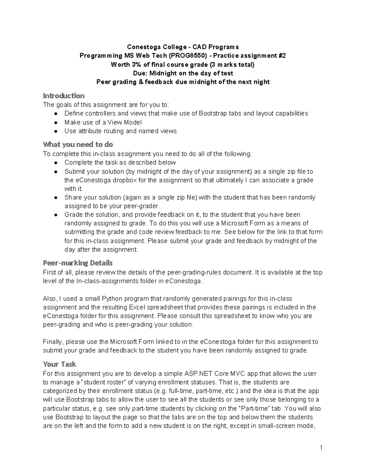 Practice-assignment 2 - Conestoga College - CAD Programs Programming MS Web Tech (PROG8550 ...