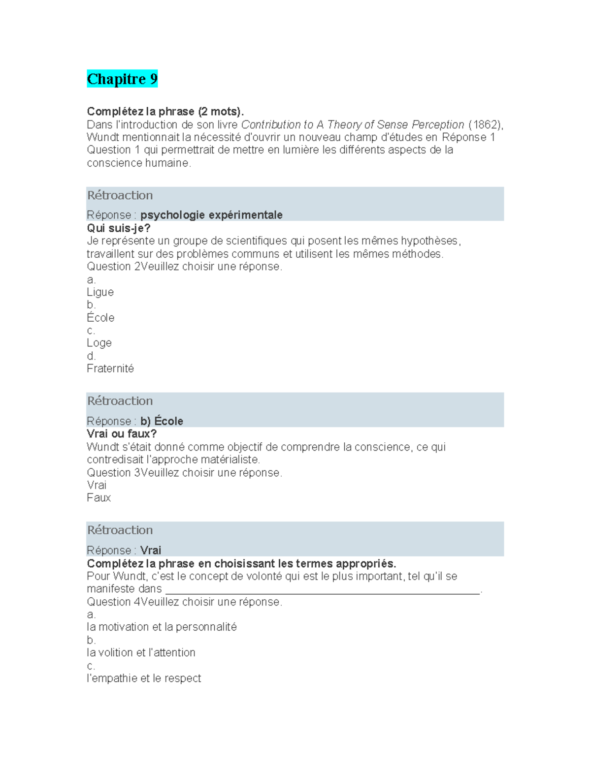 Exam final Chap 9 - Q&R - Chapitre 9 Complétez la phrase (2 mots). Dans l’introduction de son ...