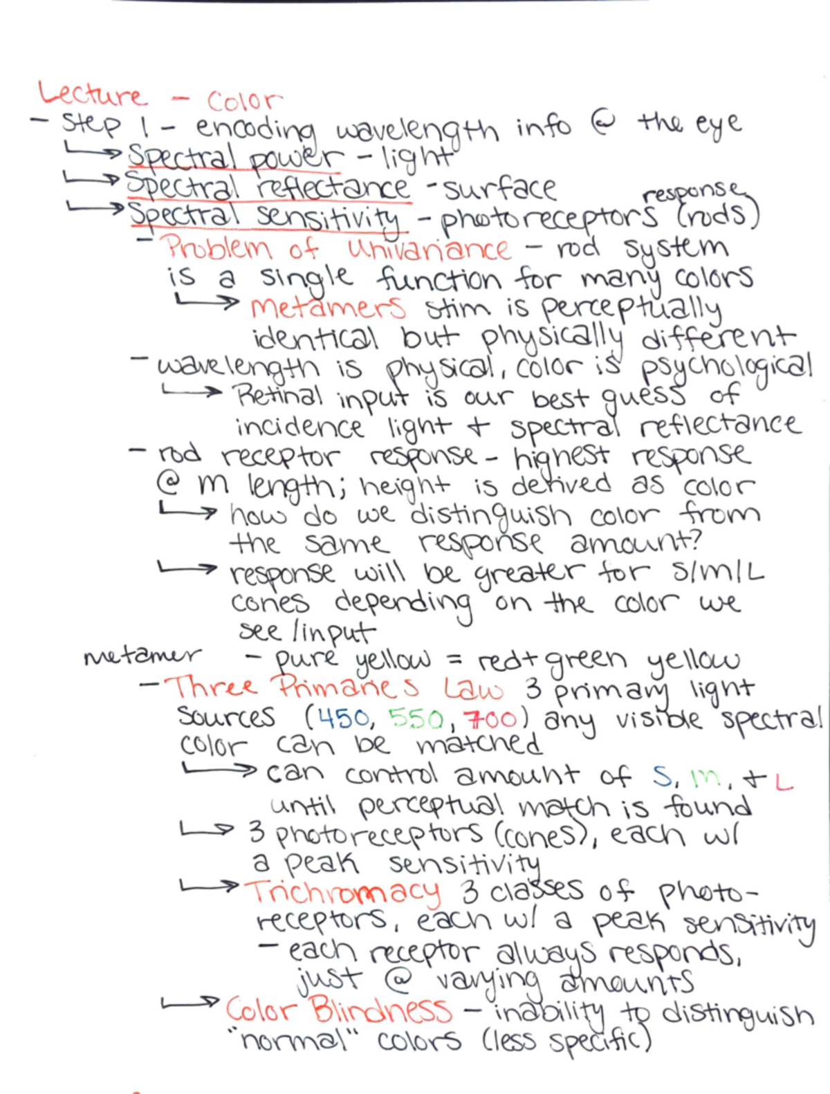 Week 10 Lecture And Assigned Reading Notes Color Response Is