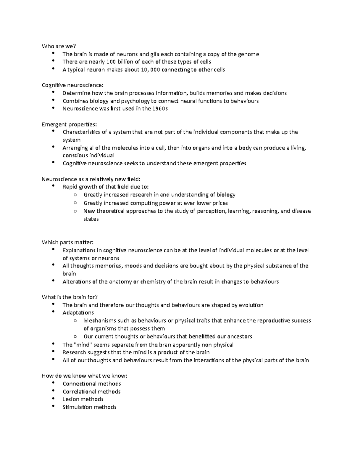 2220 lectures 2-4 - cognitive behavioural neurosci psych 2220b lecture 2-4 summary - Who are we ...