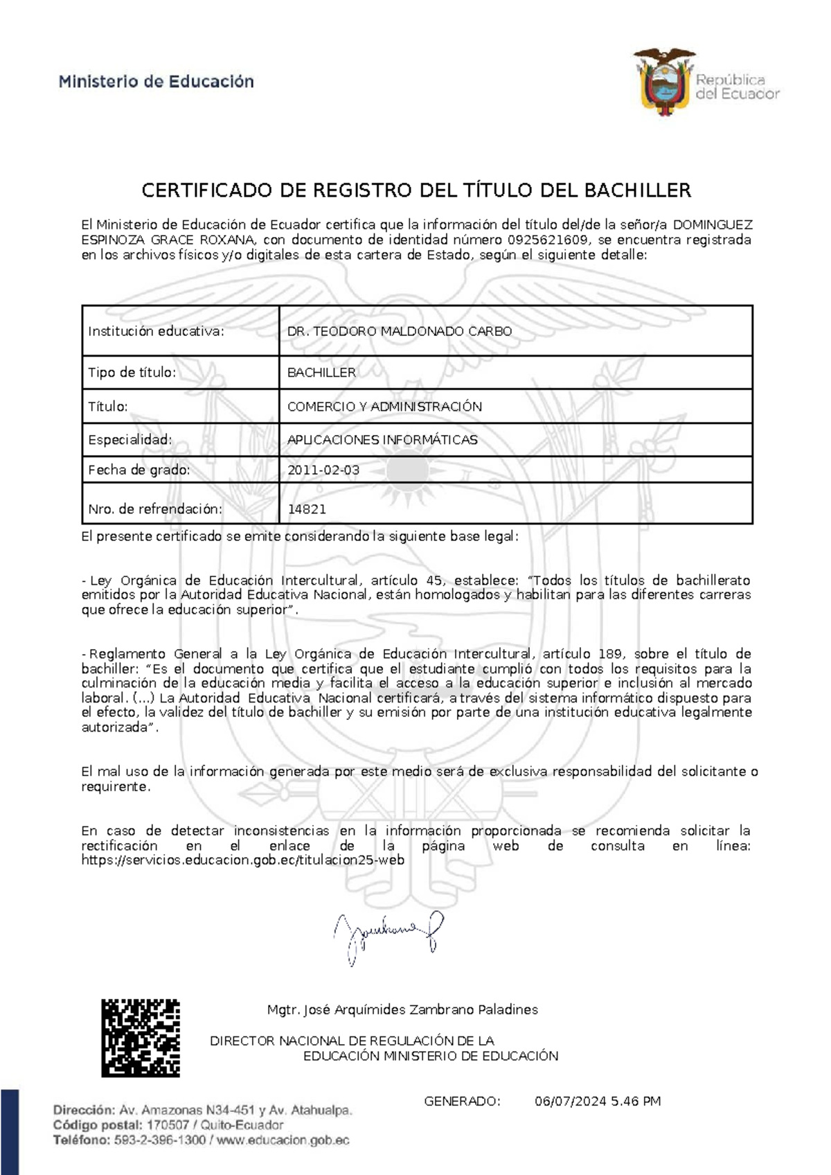 Certificado Titulo En Linea - CERTIFICADO DE REGISTRO DEL TÍTULO DEL ...