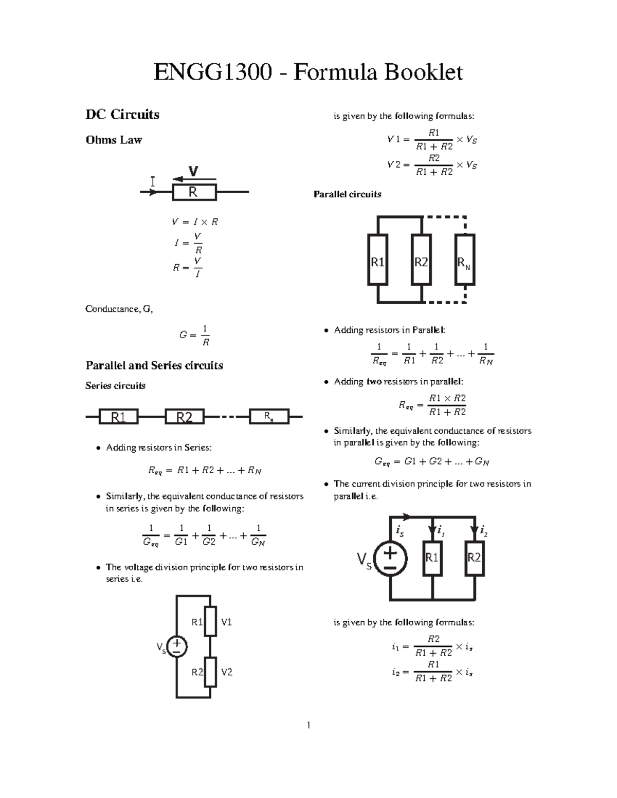 ENGG1300 Final Exam Formula Sheet - ENGG1300 - UQ - Studocu