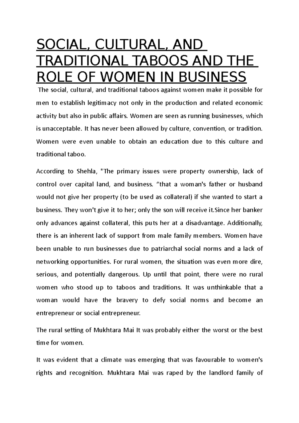 Social, Cultural, AND Traditional Taboos AND THE ROLE OF Women IN ...