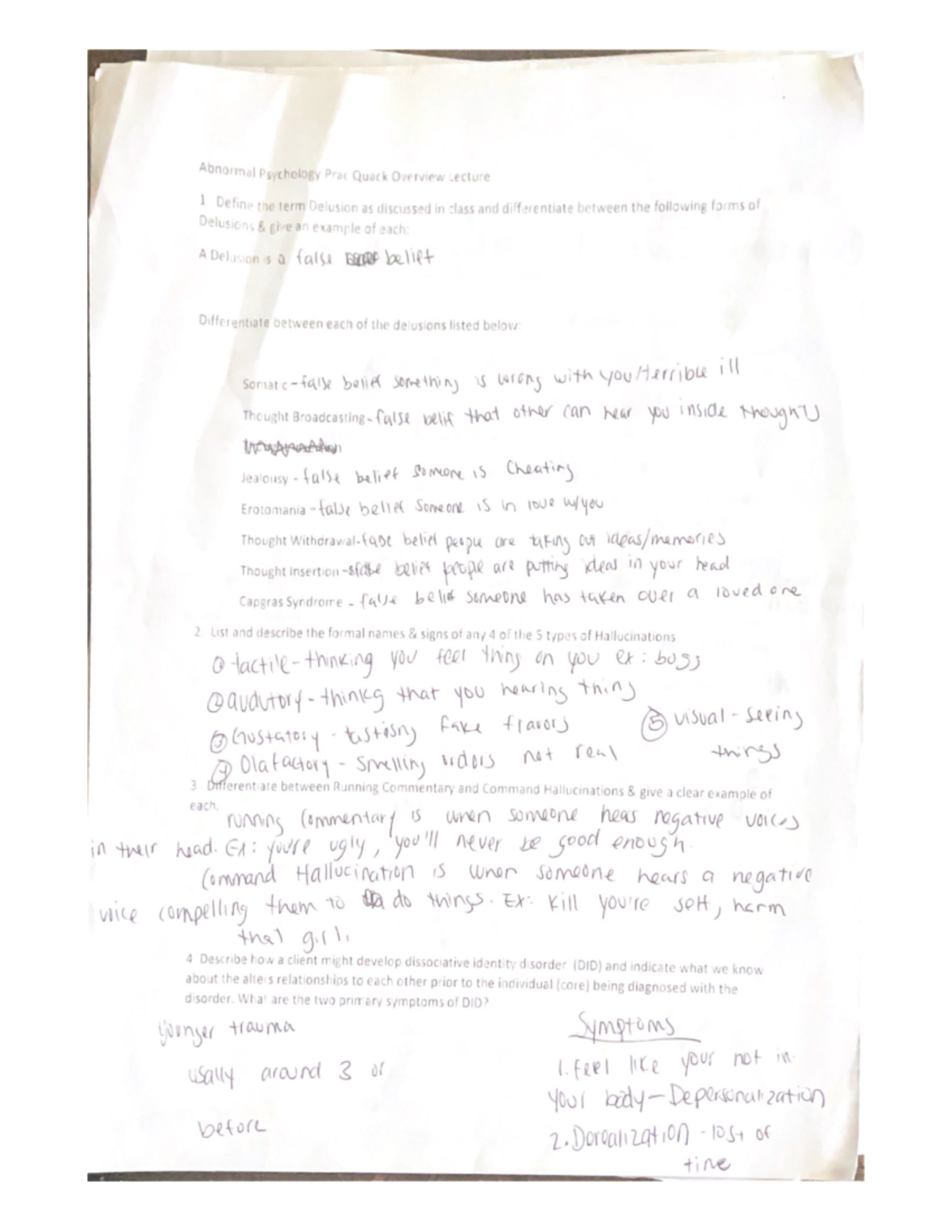 Abnormal Psychology Prac Quack Overview - PSY 2520 - Studocu