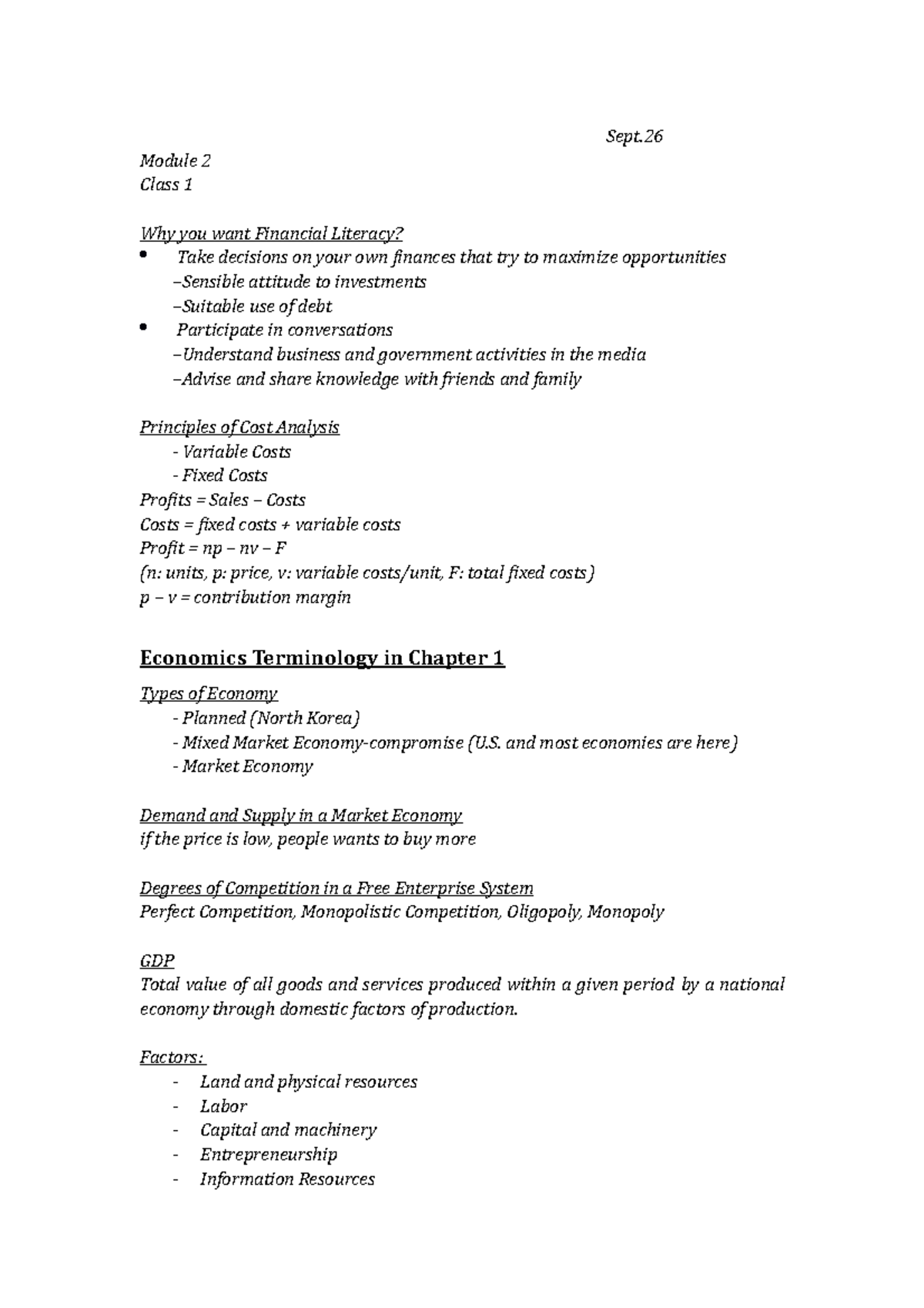 UGBA module 2 - Lecture notes 1-8 - Sept. Module 2 Class 1 Why you want ...