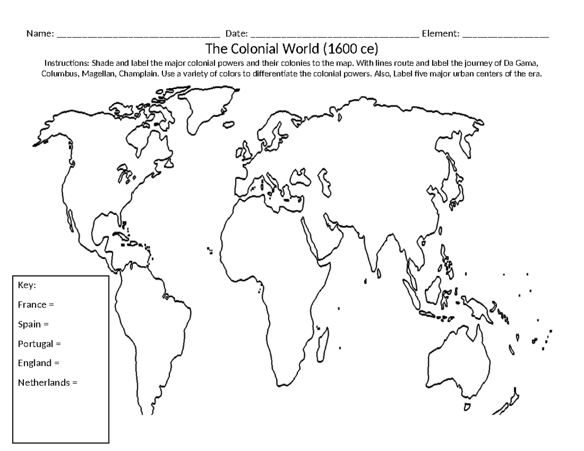 Colonialism Map - practice map - Name ...