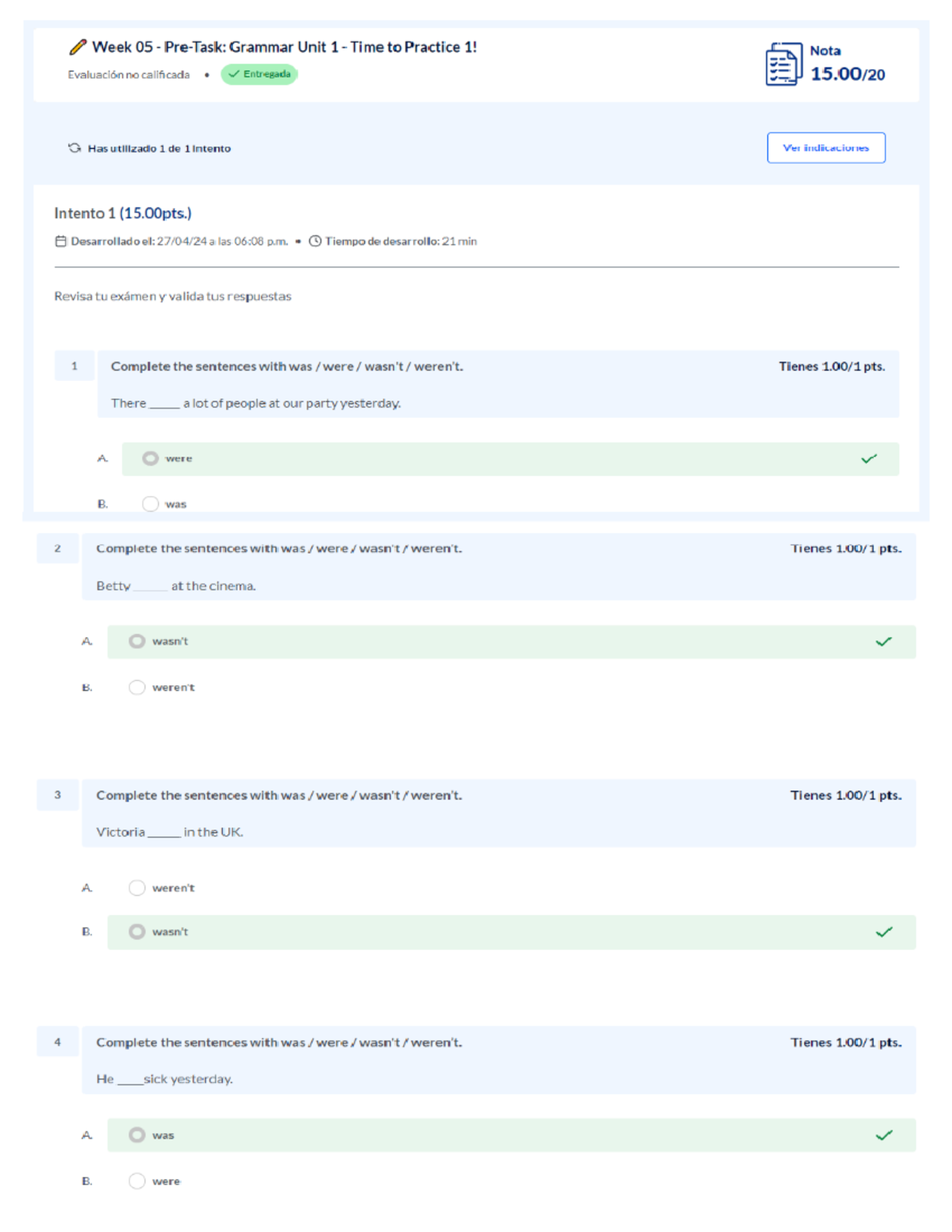 ️ Week 05 - Pre-Task: Grammar Unit 1 - Time to Practice 1! - Ingles III - Studocu