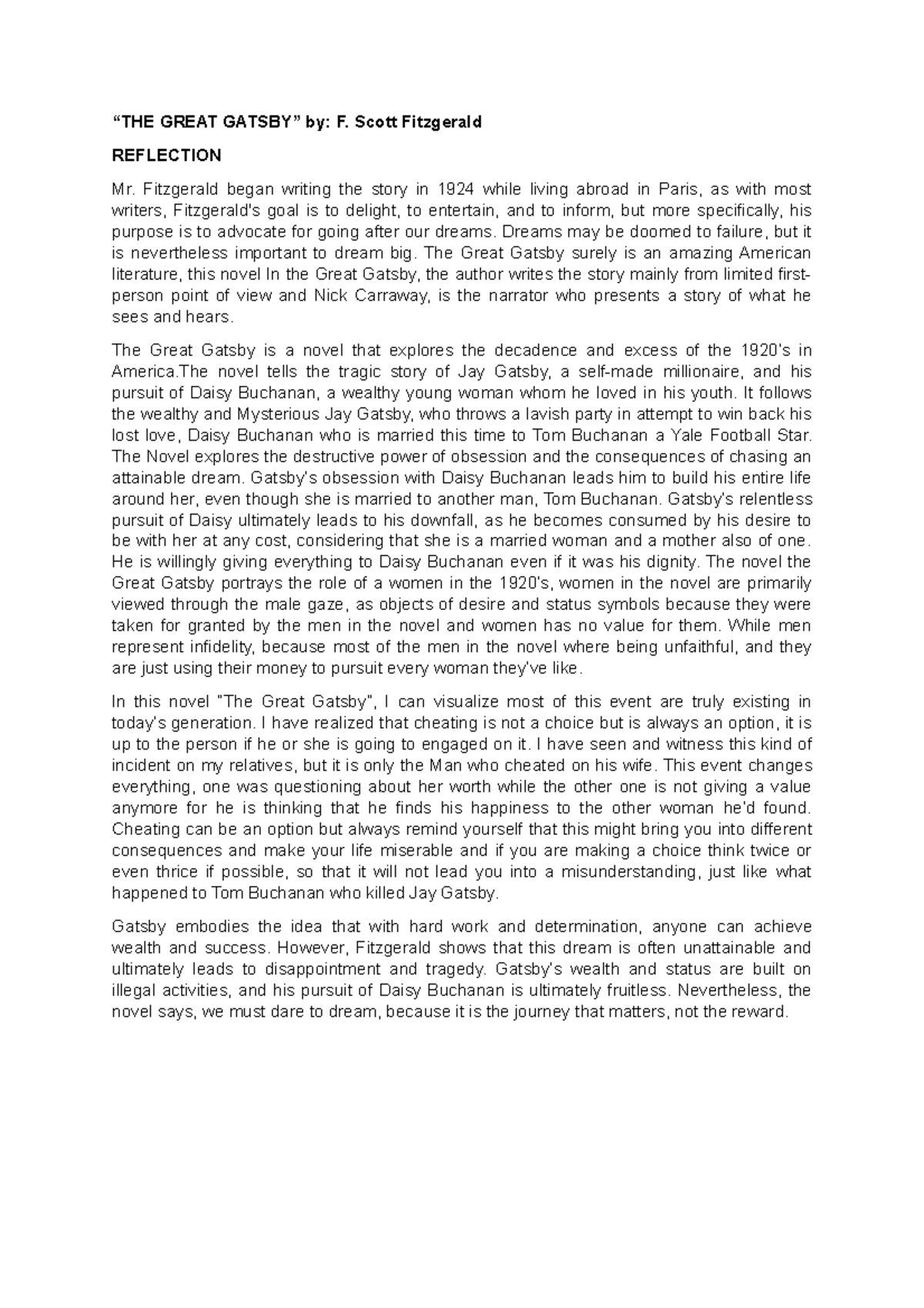 THE Great Gatsby - i tried - “THE GREAT GATSBY” by: F. Scott Fitzgerald ...