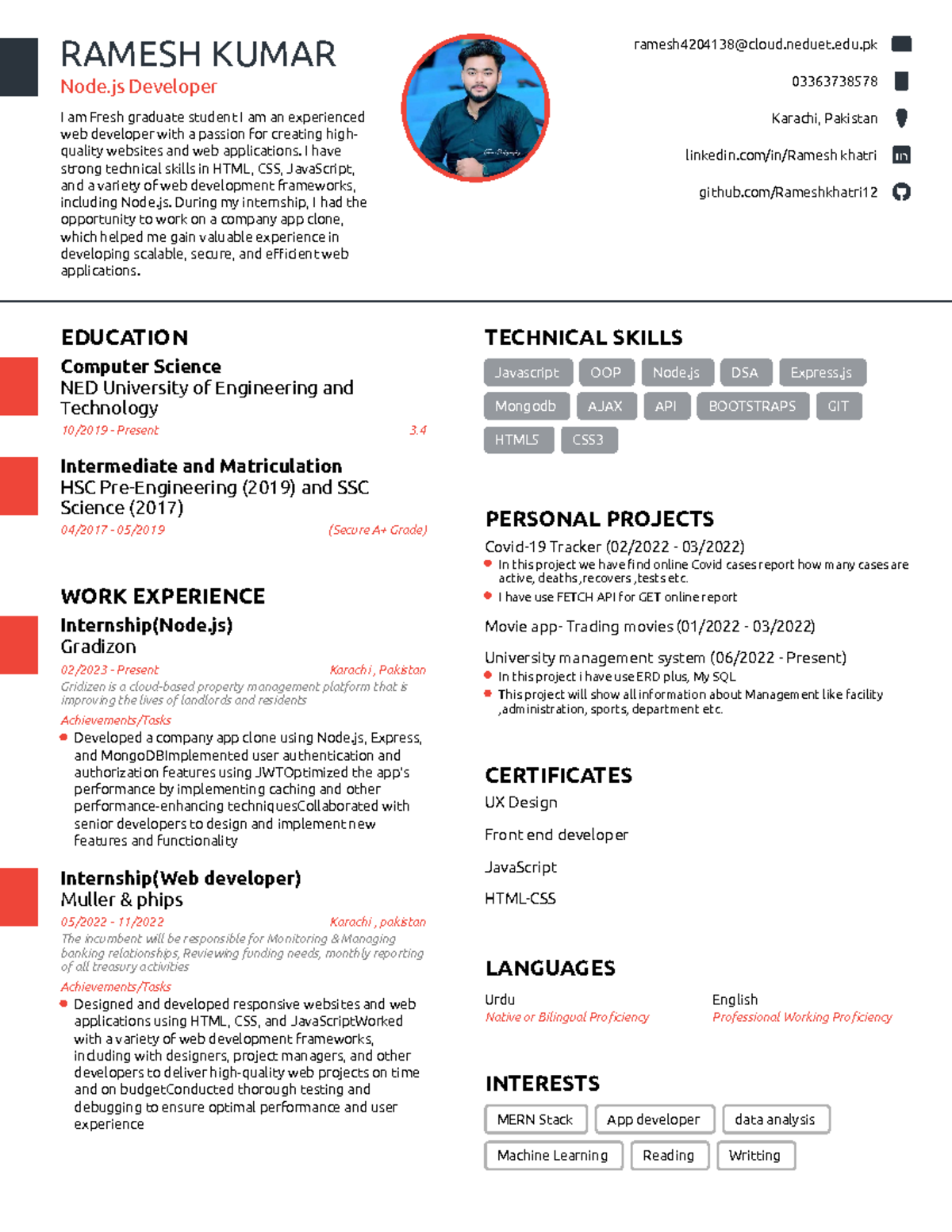 Node. Ramesh's Resume - ok jii - RAMESH KUMAR Node Developer I am Fresh graduate student I am an ...