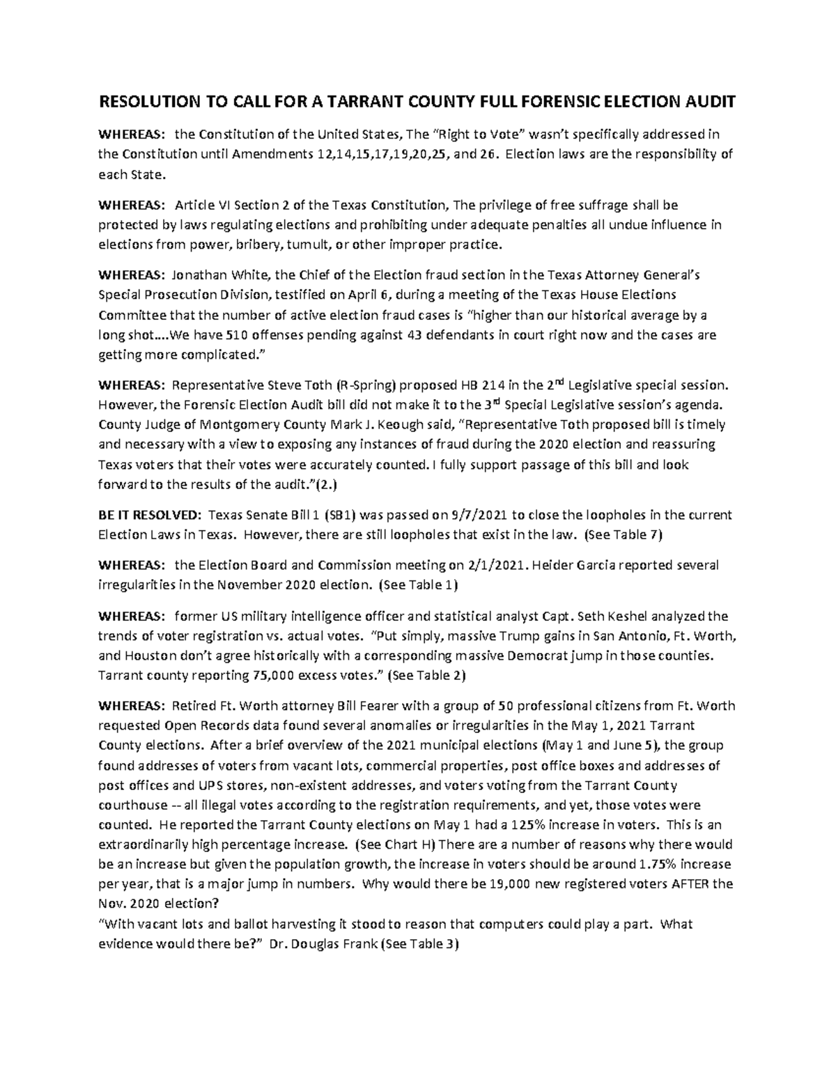 545193839 Resolution to Call for a Tarrant County Election Audit Sept ...