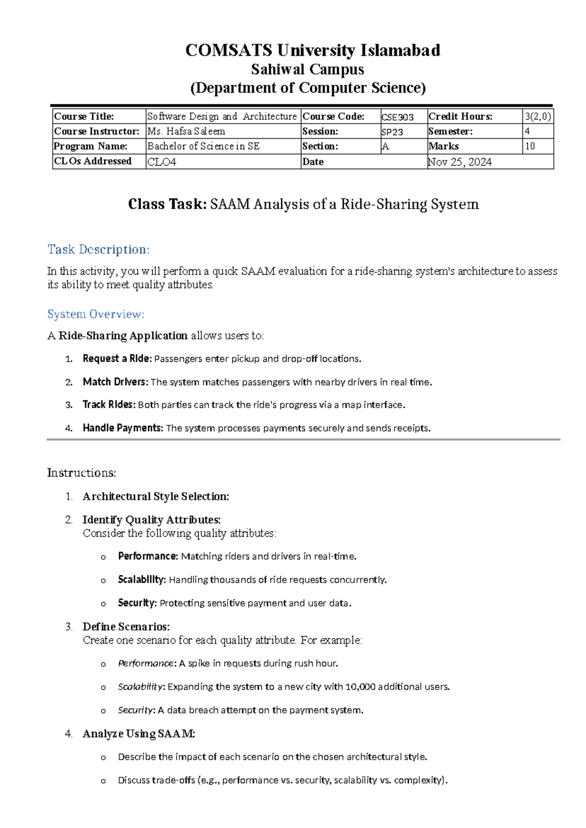 5A-Task - title page - COMSATS University Islamabad Sahiwal Campus ...