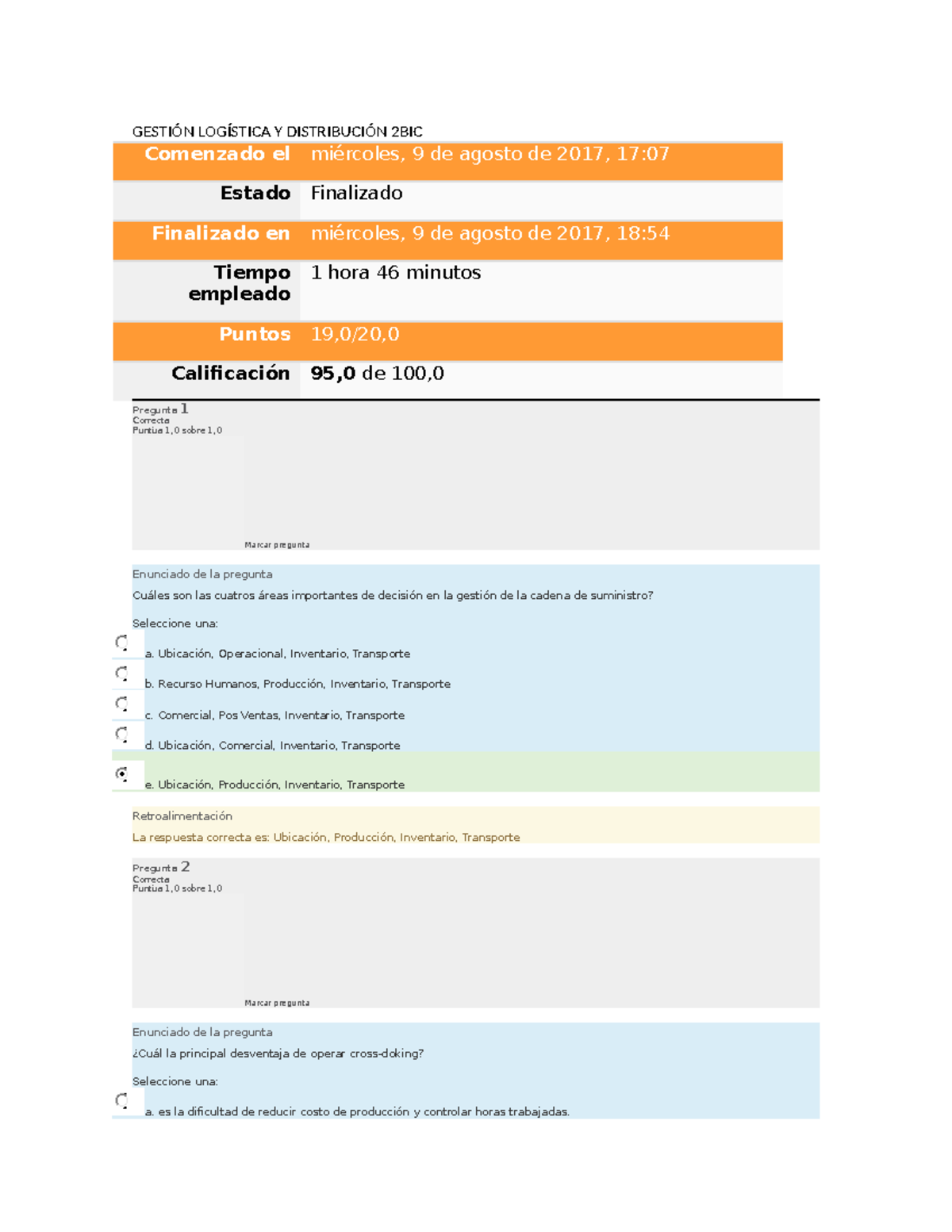 Gesti N LOG Stica Y Distribuci N 2BIC examen - GESTIÓN LOGÍSTICA Y DISTRIBUCIÓN 2BIC Comenzado ...
