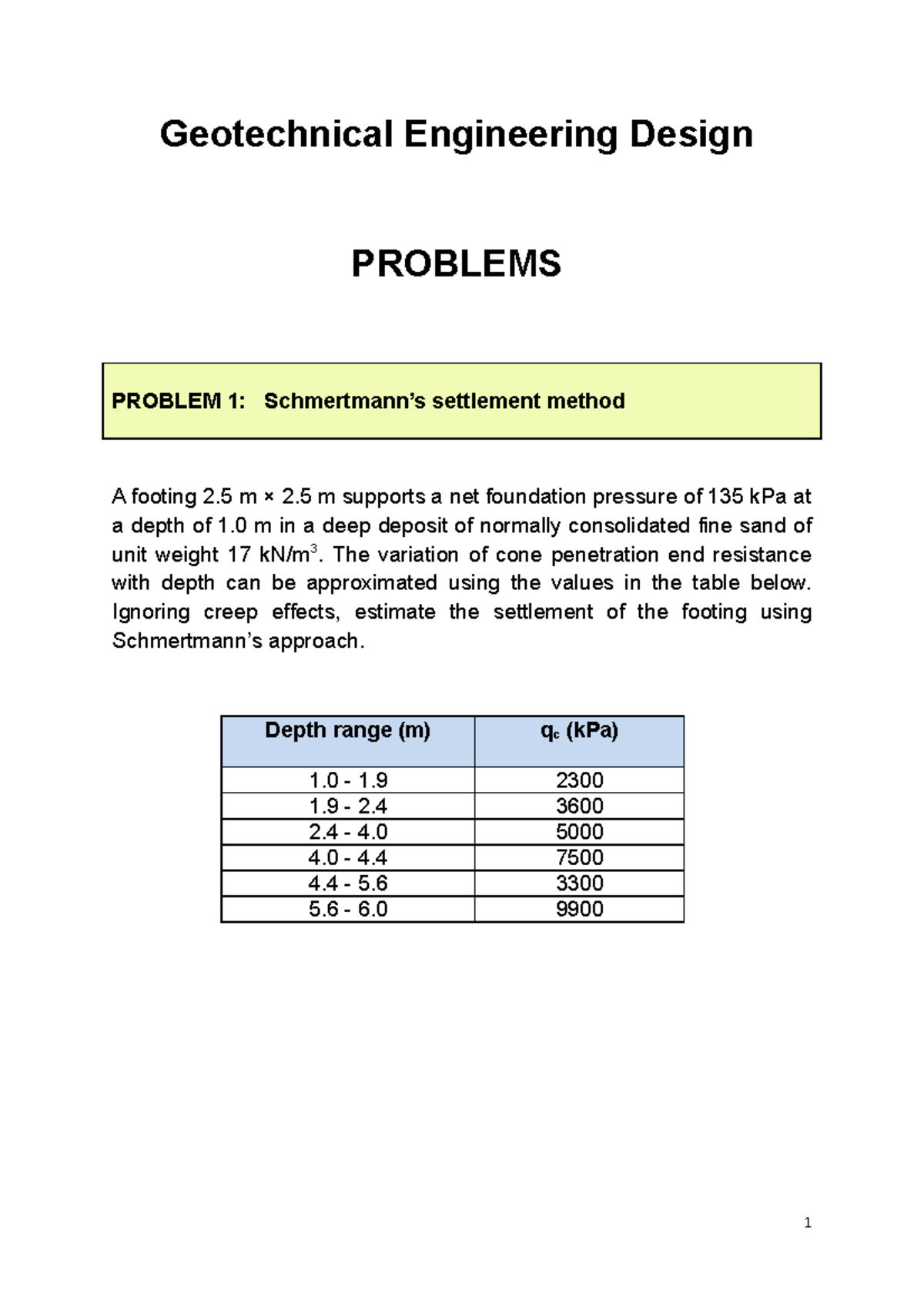 Geotechnical Problems - Geotechnical Engineering Design PROBLEMS ...