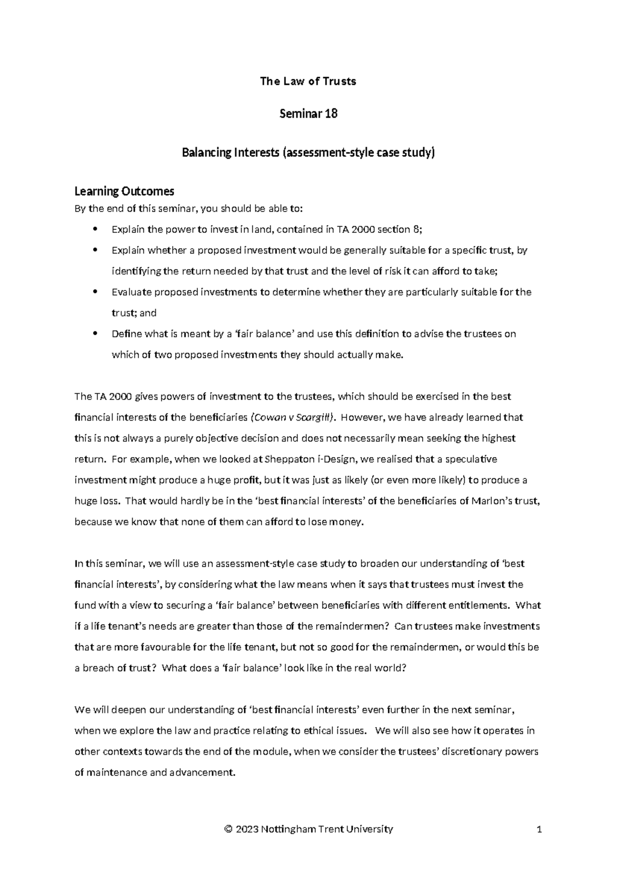 Seminar 18 Briefing - Balancing Interests - The Law of Trusts Seminar ...