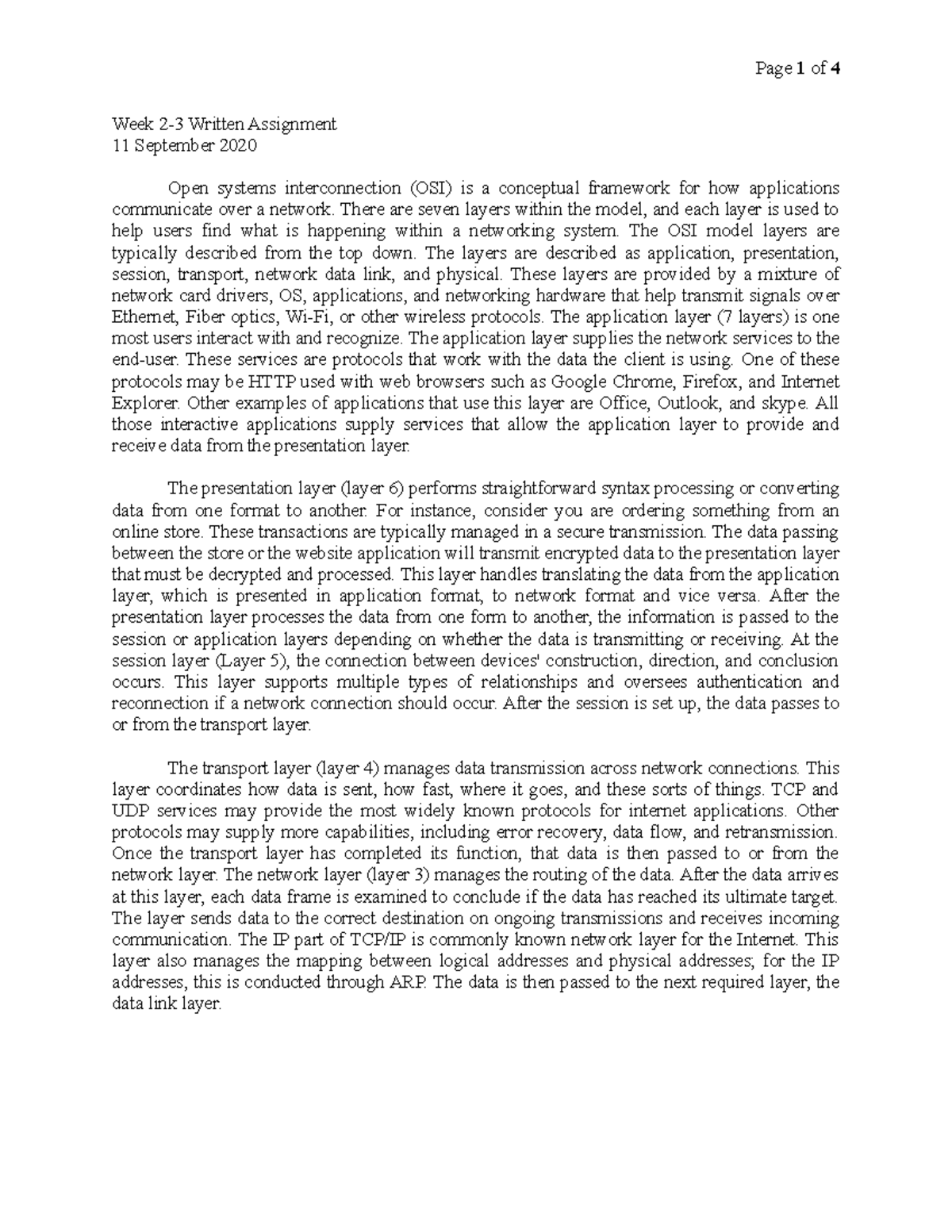 Week 2 3 Wriitten Assignment - Week 2-3 Written Assignment 11 September ...