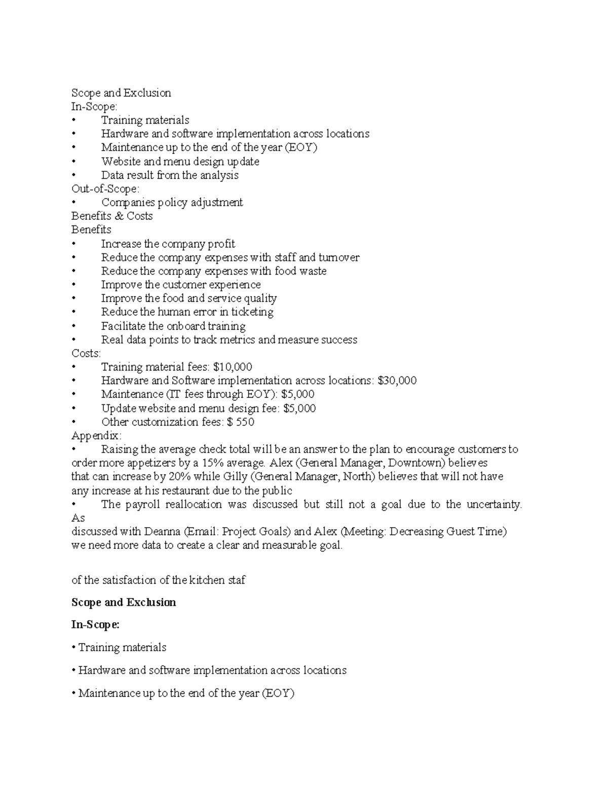 Project charter - Scope and Exclusion In-Scope: Training materials ...