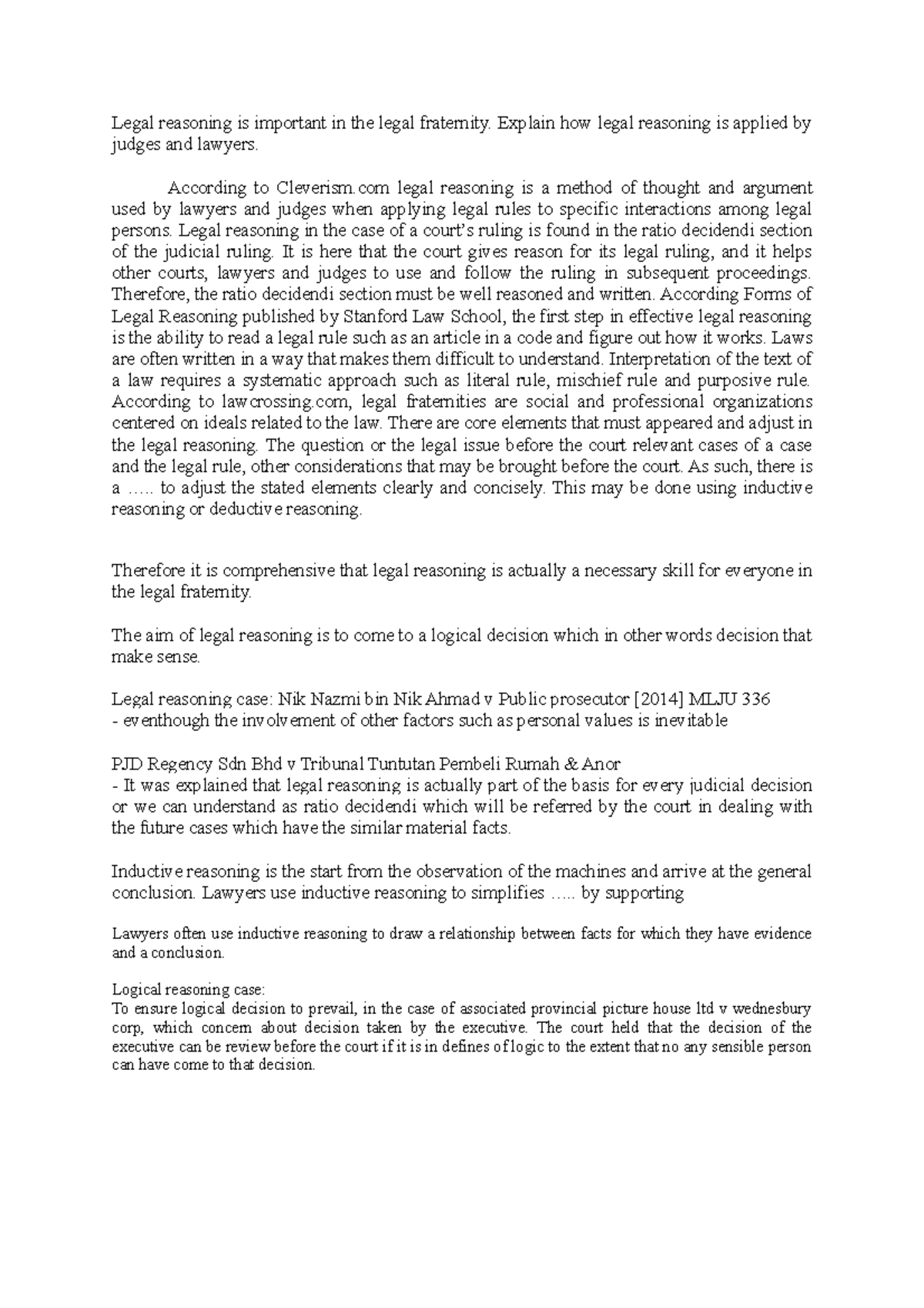 Legal reasoning 1 - Explain how legal reasoning is applied by judges ...