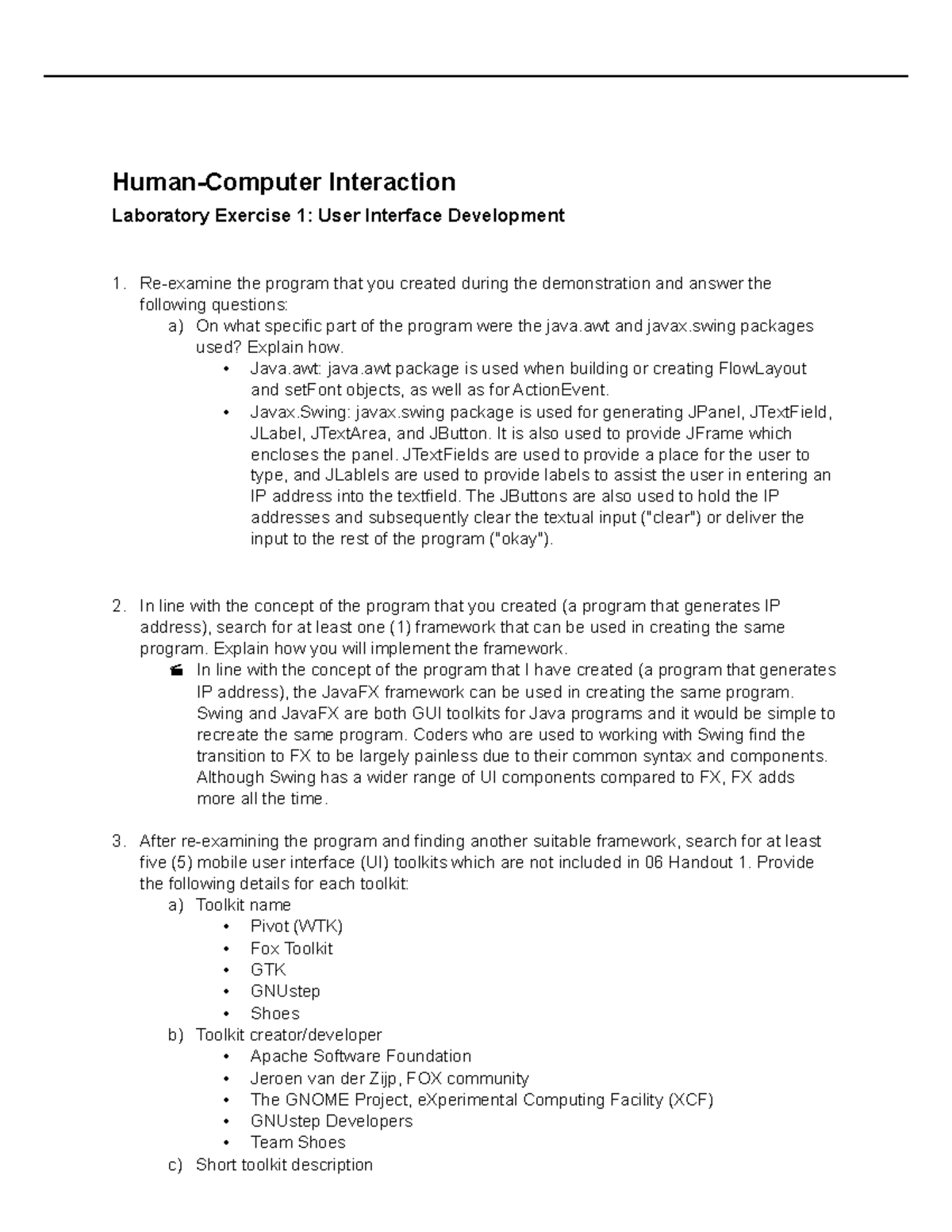 Laboratory Exercise 1 User Interface Development - Human-Computer Interaction Laboratory ...