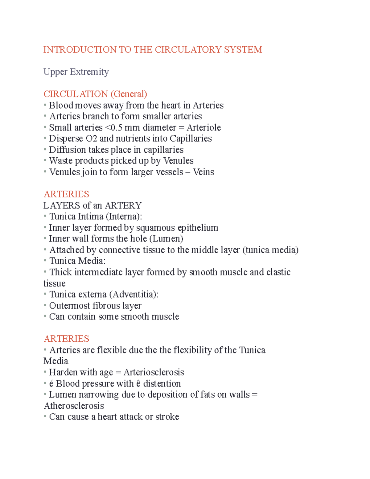 Introduction TO THE Circulatory System - INTRODUCTION TO THE ...