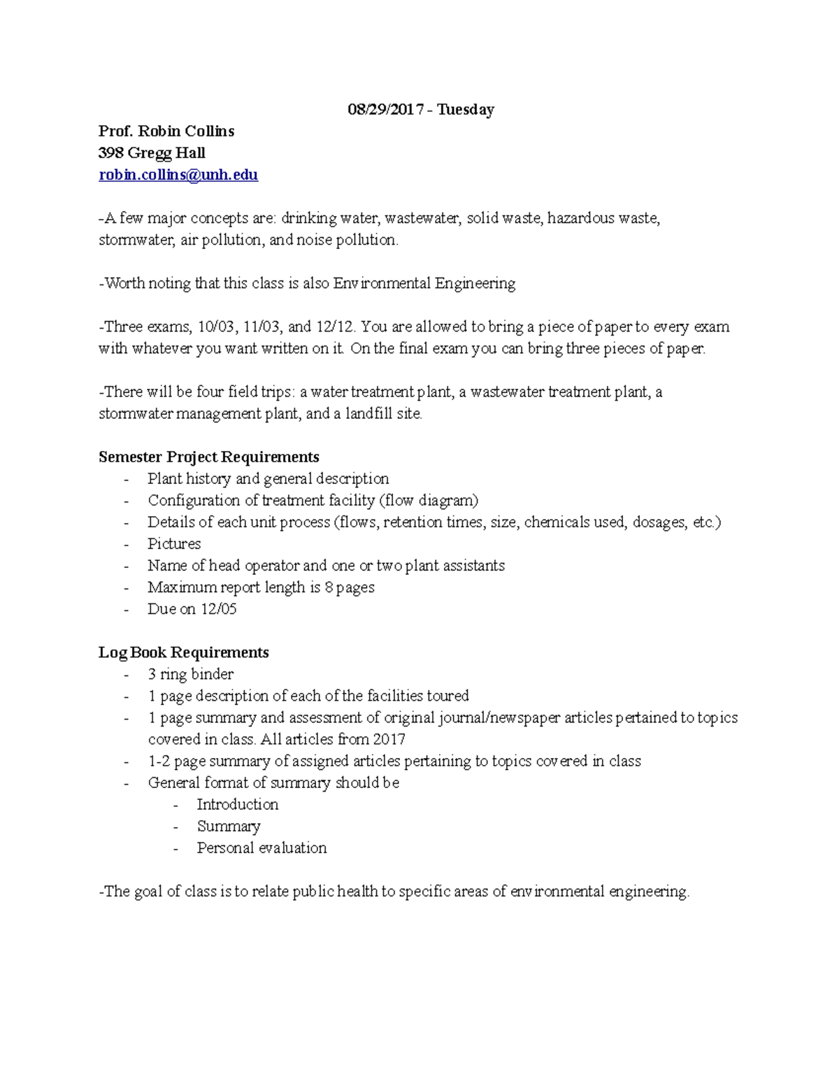 Section 1 Class Notes - 08/29/2017 - Tuesday Prof. Robin Collins 398 ...