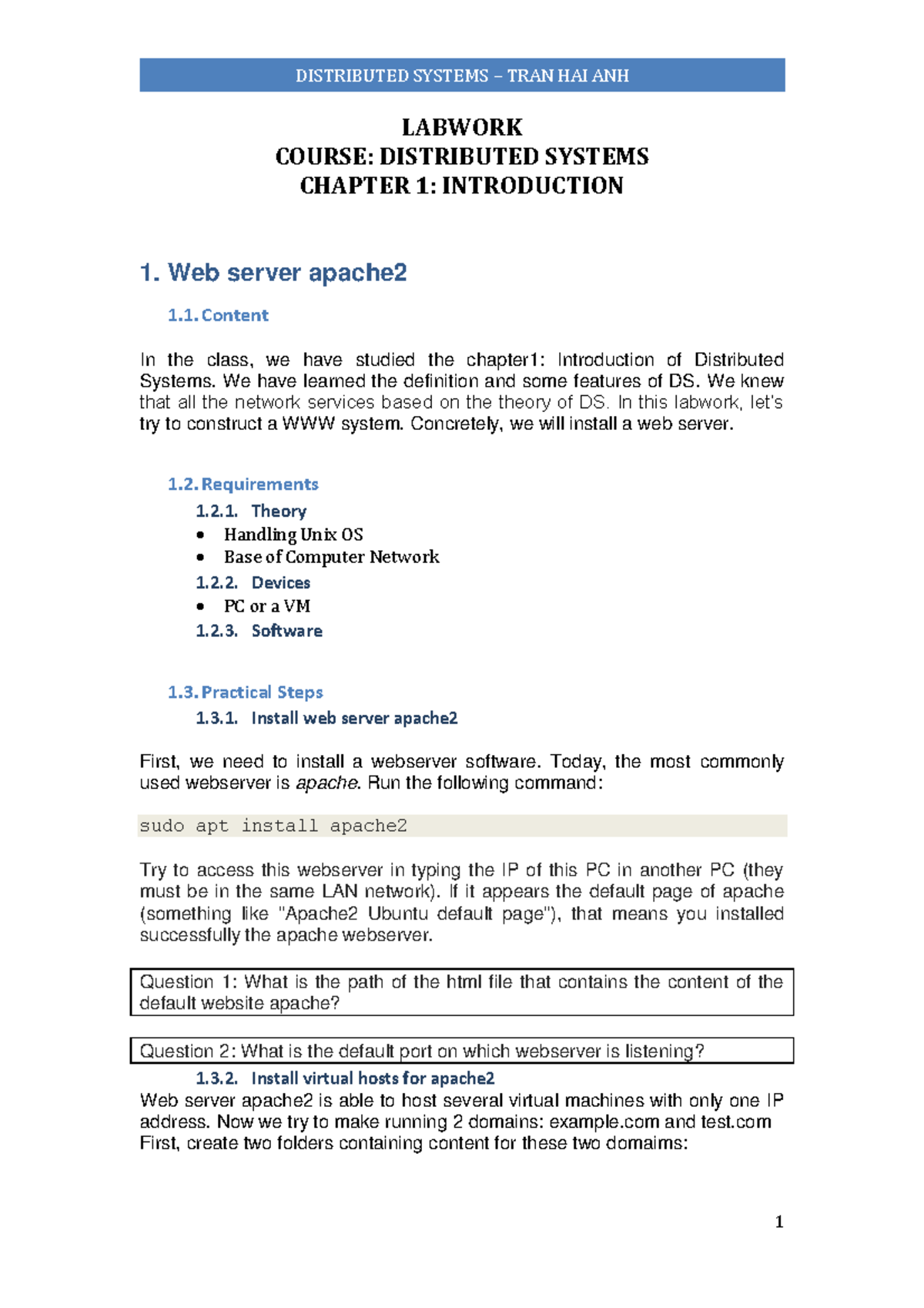 Labwork introduction eng - LABWORK COURSE: DISTRIBUTED SYSTEMS CHAPTER 1: INTRODUCTION 1. Web ...