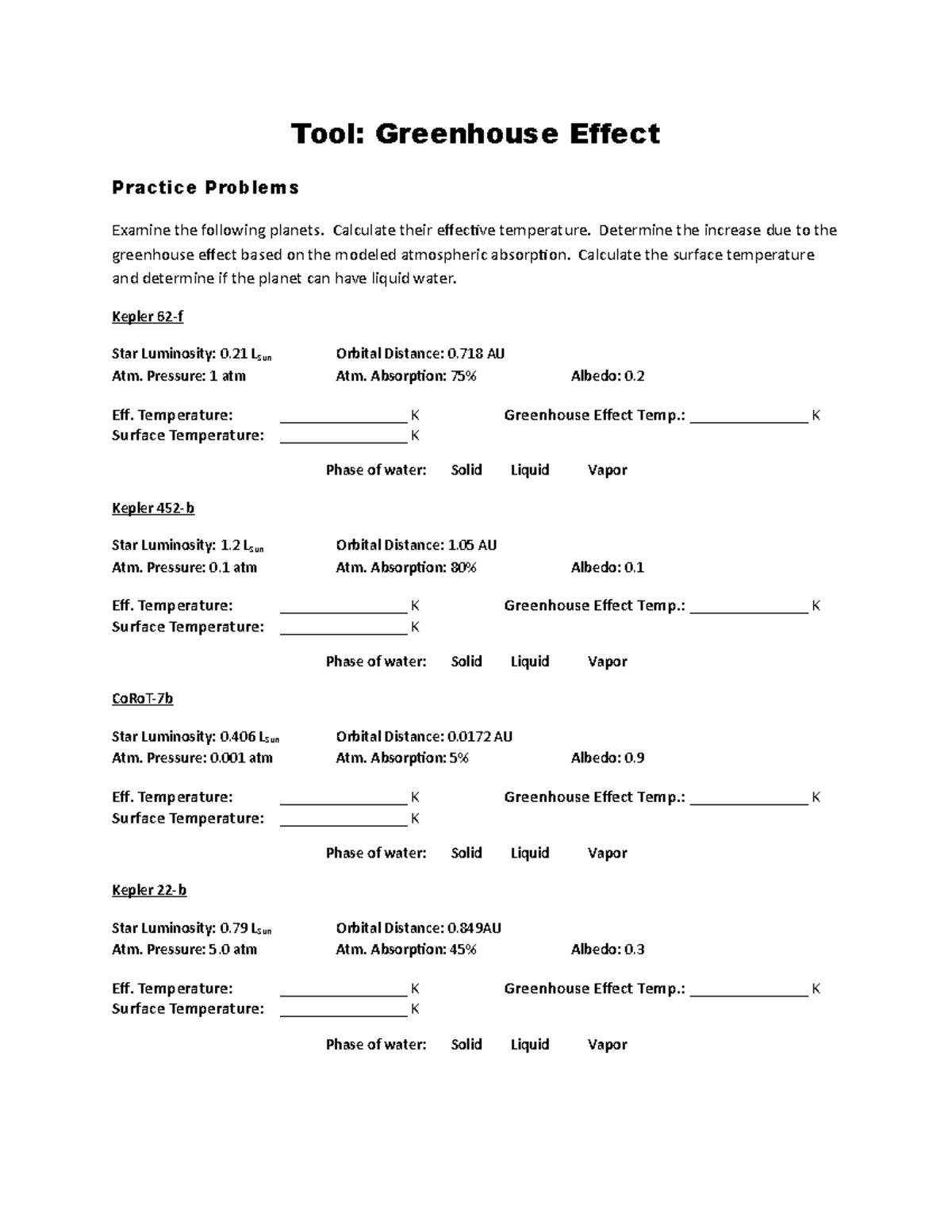 Greenhouse Effect - Practice - Tool: Greenhouse Effect Practice ...