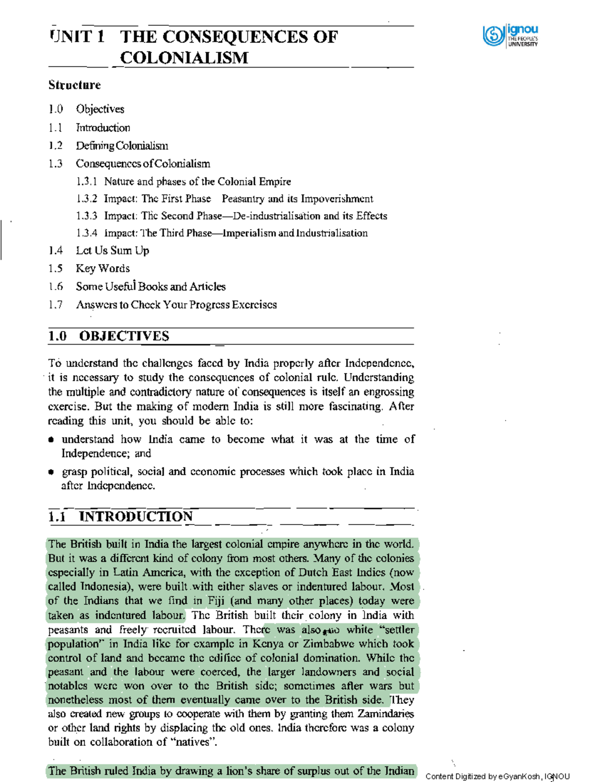 Unit-1 - SOL - THE CONSEQUENCES OF COLONIALISM Structure Objectives ...