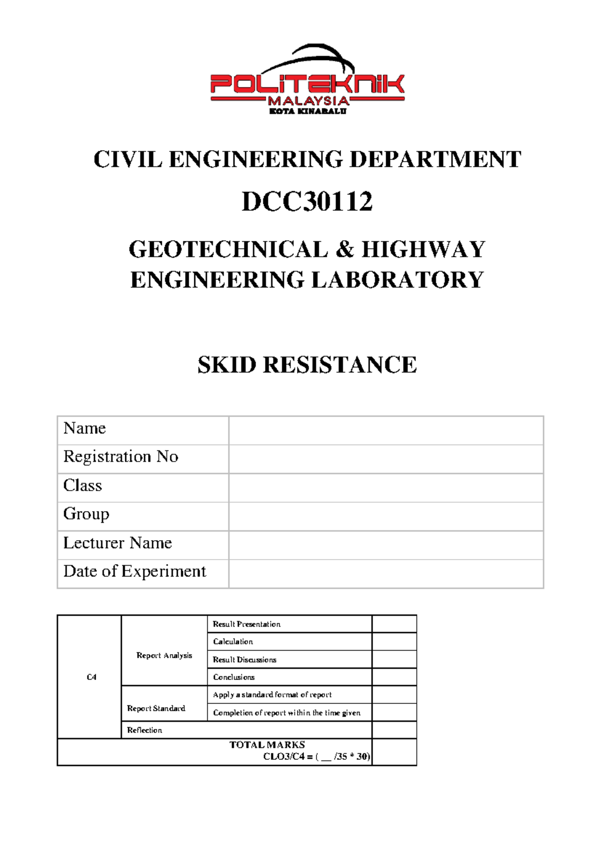 P4 SKID Resistance - CIVIL ENGINEERING DEPARTMENT DCC GEOTECHNICAL ...