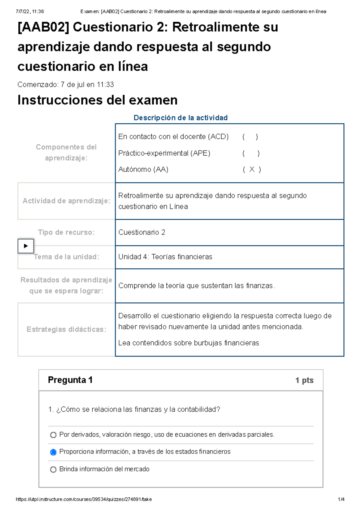 Examen [AAB02] Cuestionario 2 Retroalimente su aprendizaje dando respuesta al segundo ...