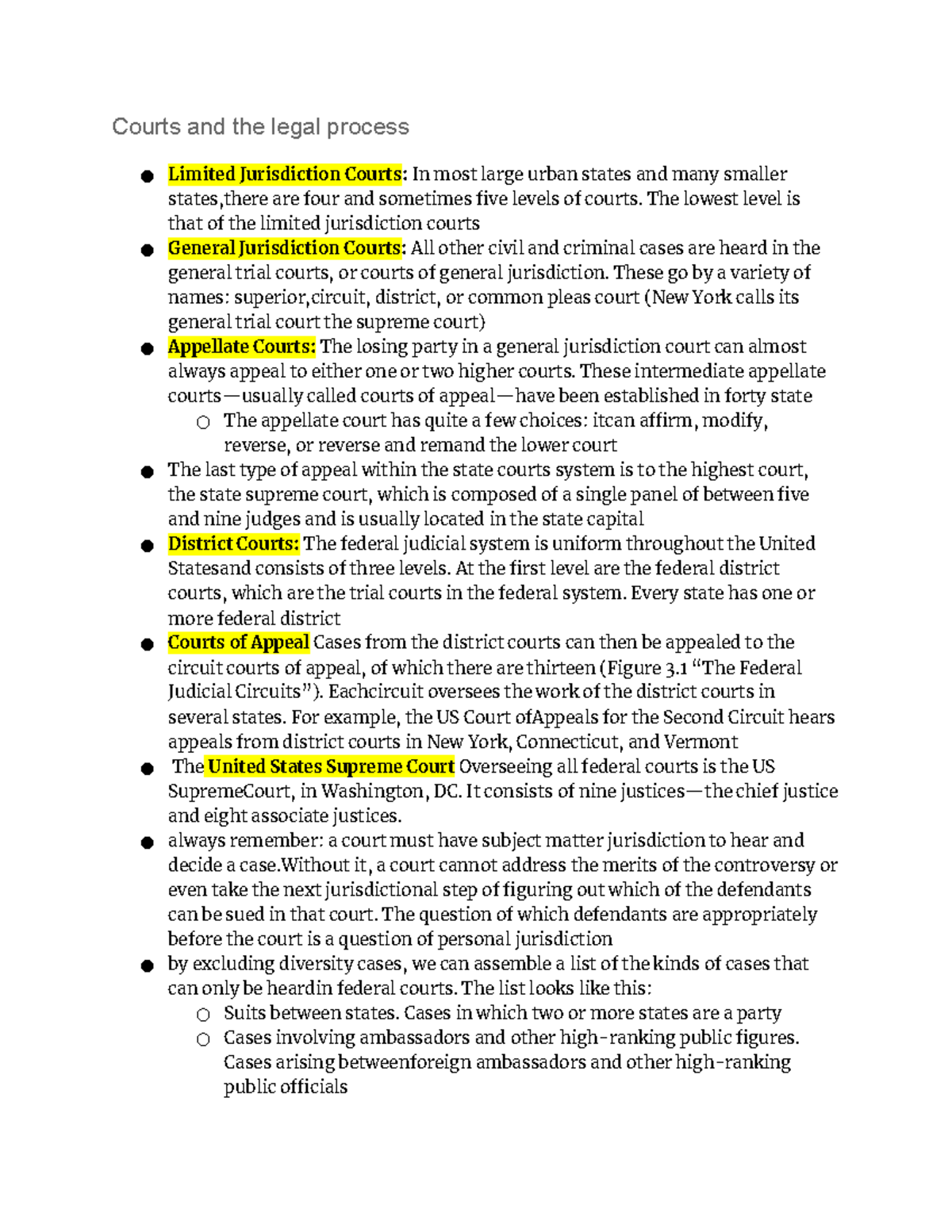 Intro to law chapter 4 week 2 - Courts and the legal process Limited ...