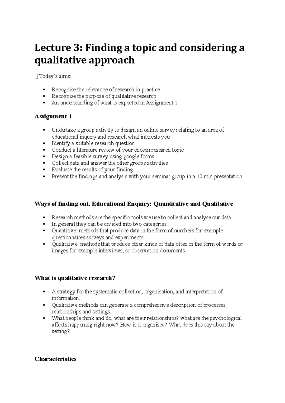 Week 3 CS - Week 3 lecture and seminar notes - Lecture 3: Finding a ...