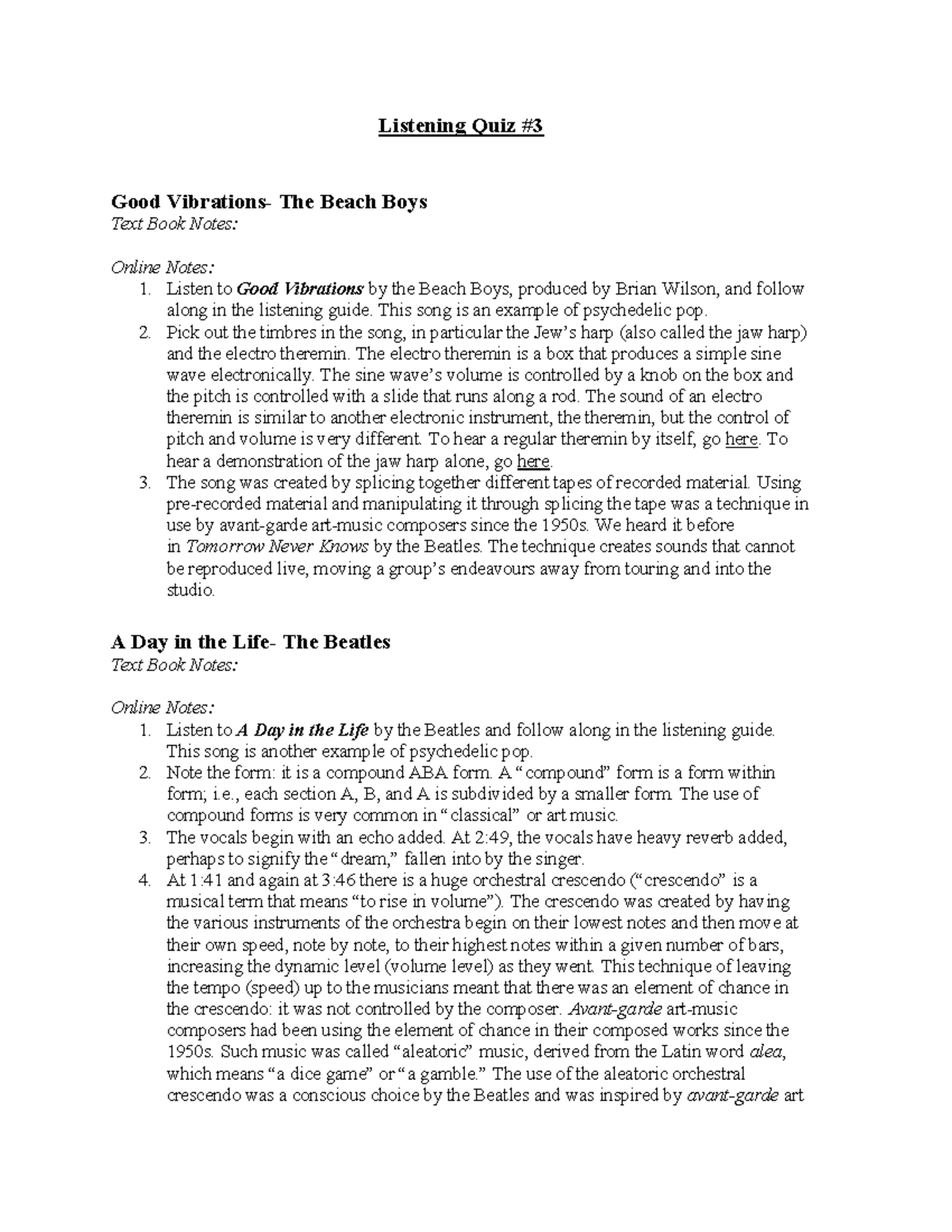 Music listening test 3 - Listening Quiz Good Vibrations- The Beach Boys ...