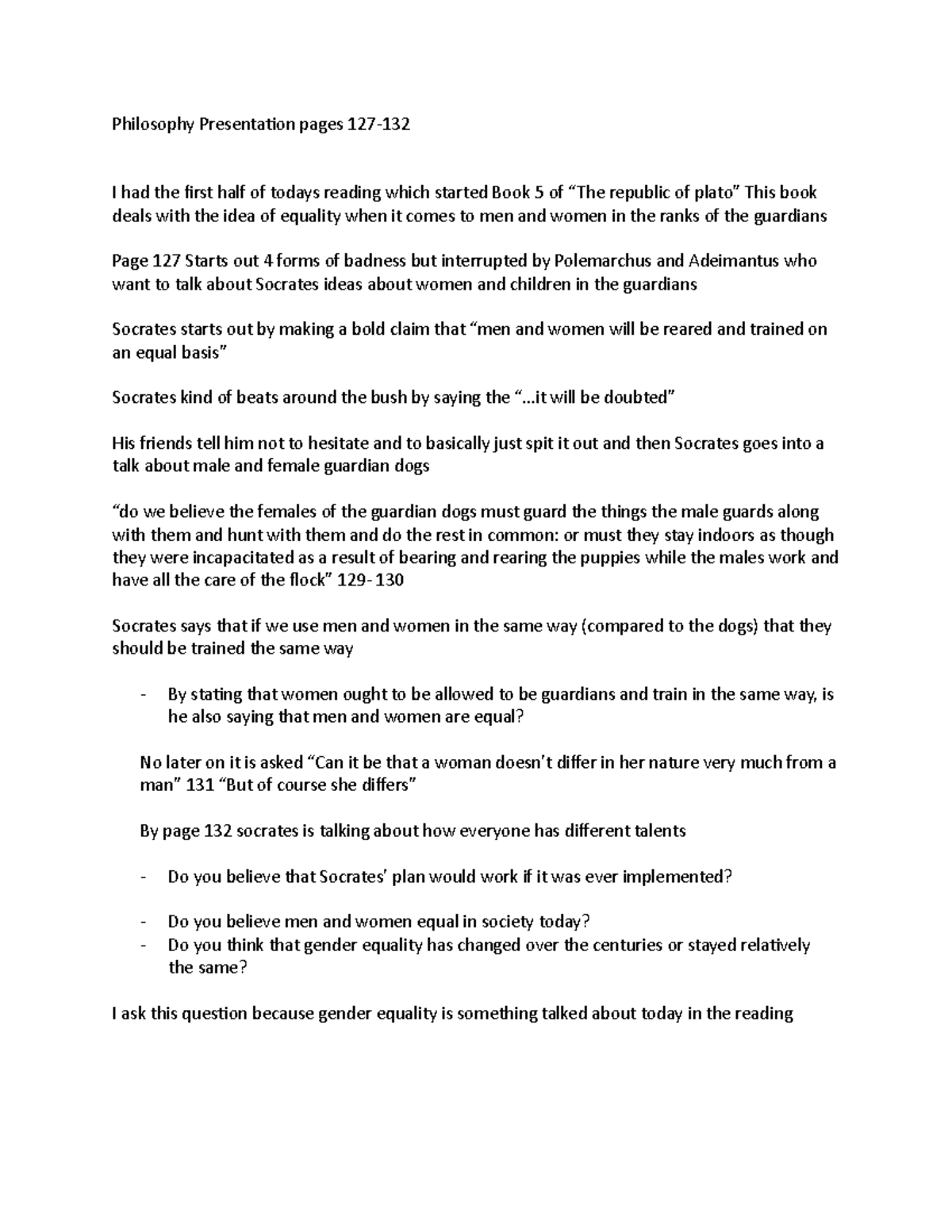 Philosophy Presentation pages 127 - . will be doubted” His friends tell ...