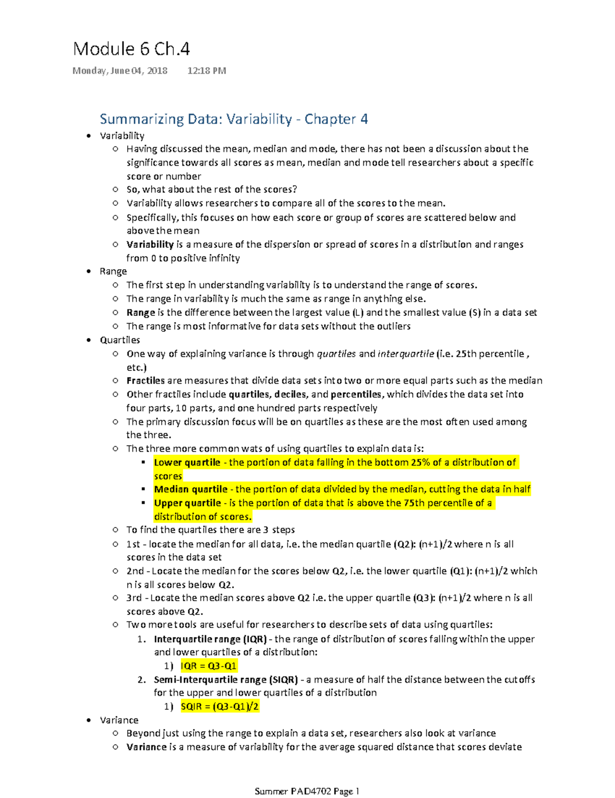 PAD4702 Module 6 Ch4 (as PDF) - Summarizing Data: Variability - Chapter ...