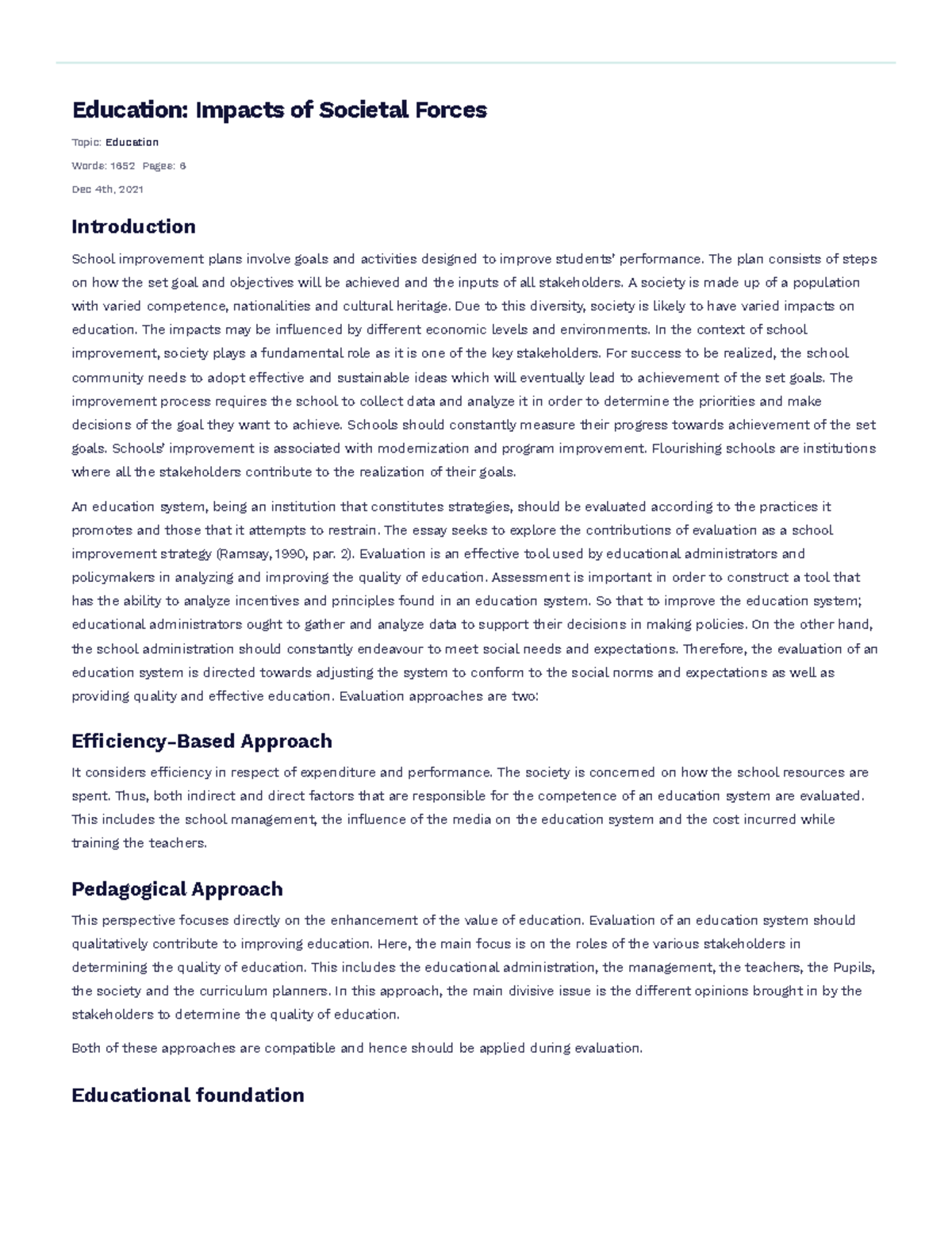 Education- Impacts of Societal Forces Free Essay Example - Education ...