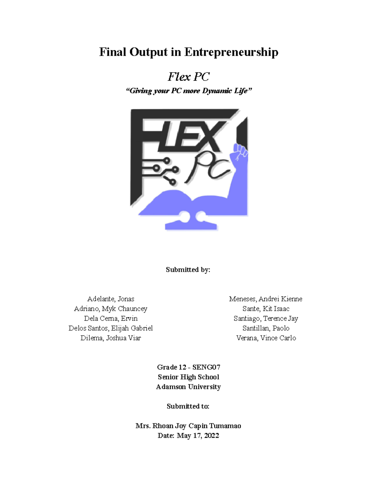 Flex PC Business Plan - Final Output in Entrepreneurship Flex PC