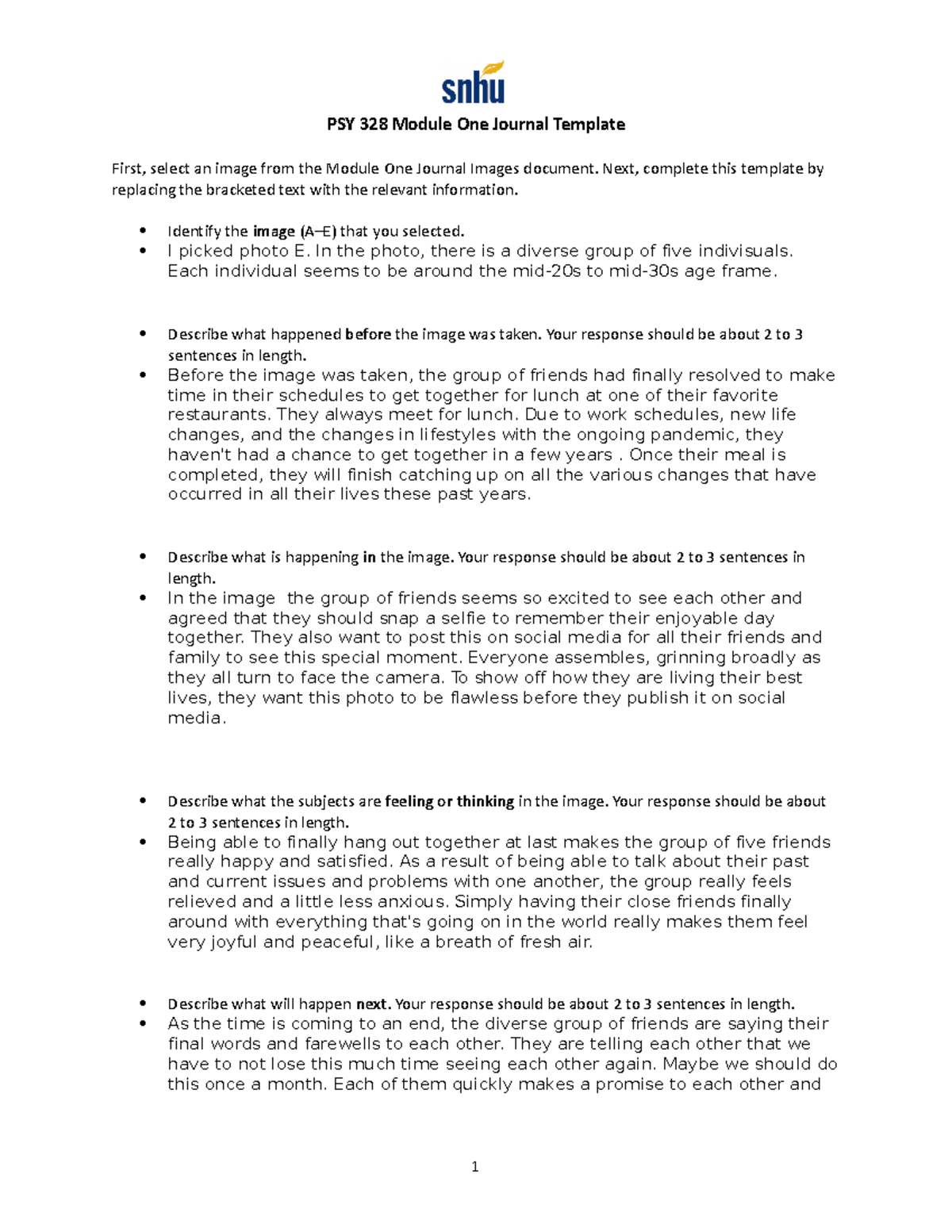 PSY 328 Module One Journal - Next, complete this template by replacing ...
