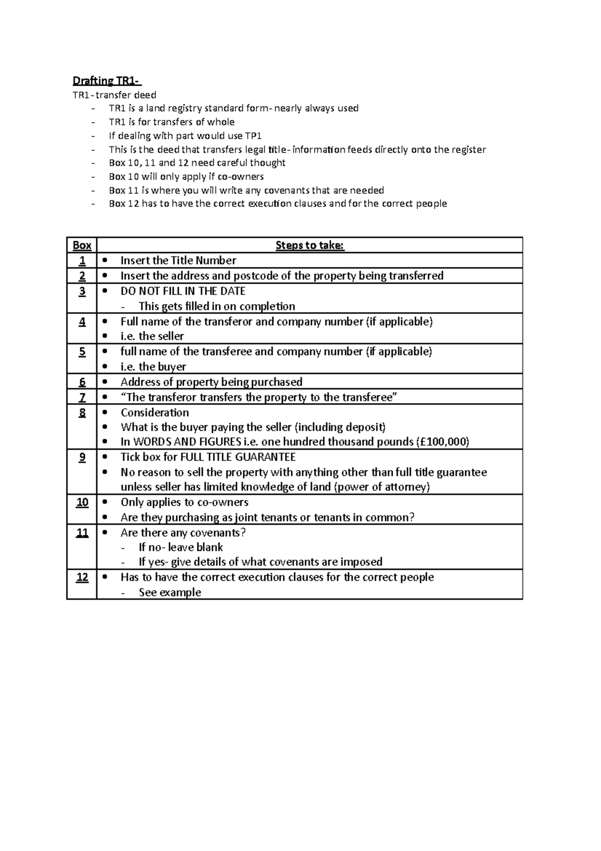 13. Drafting a TR1 - Lecture notes 13 - Drafting TR1- TR1- transfer ...