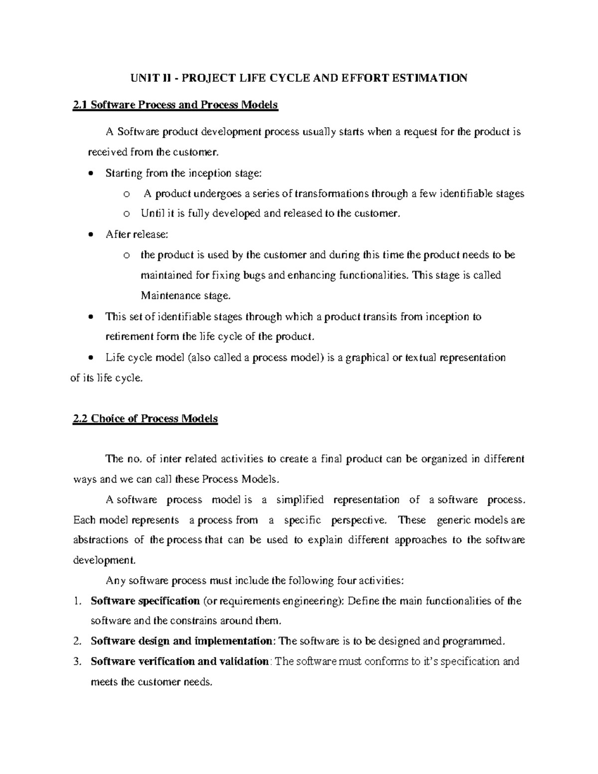 SPM UNIT 2 - Easy to learn - UNIT II - PROJECT LIFE CYCLE AND EFFORT ESTIMATION 2 Software ...