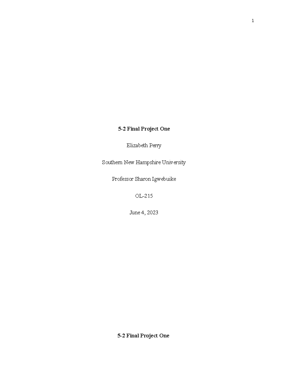 Module 2 Project One Milestone One - 5-2 Final Project One Elizabeth ...