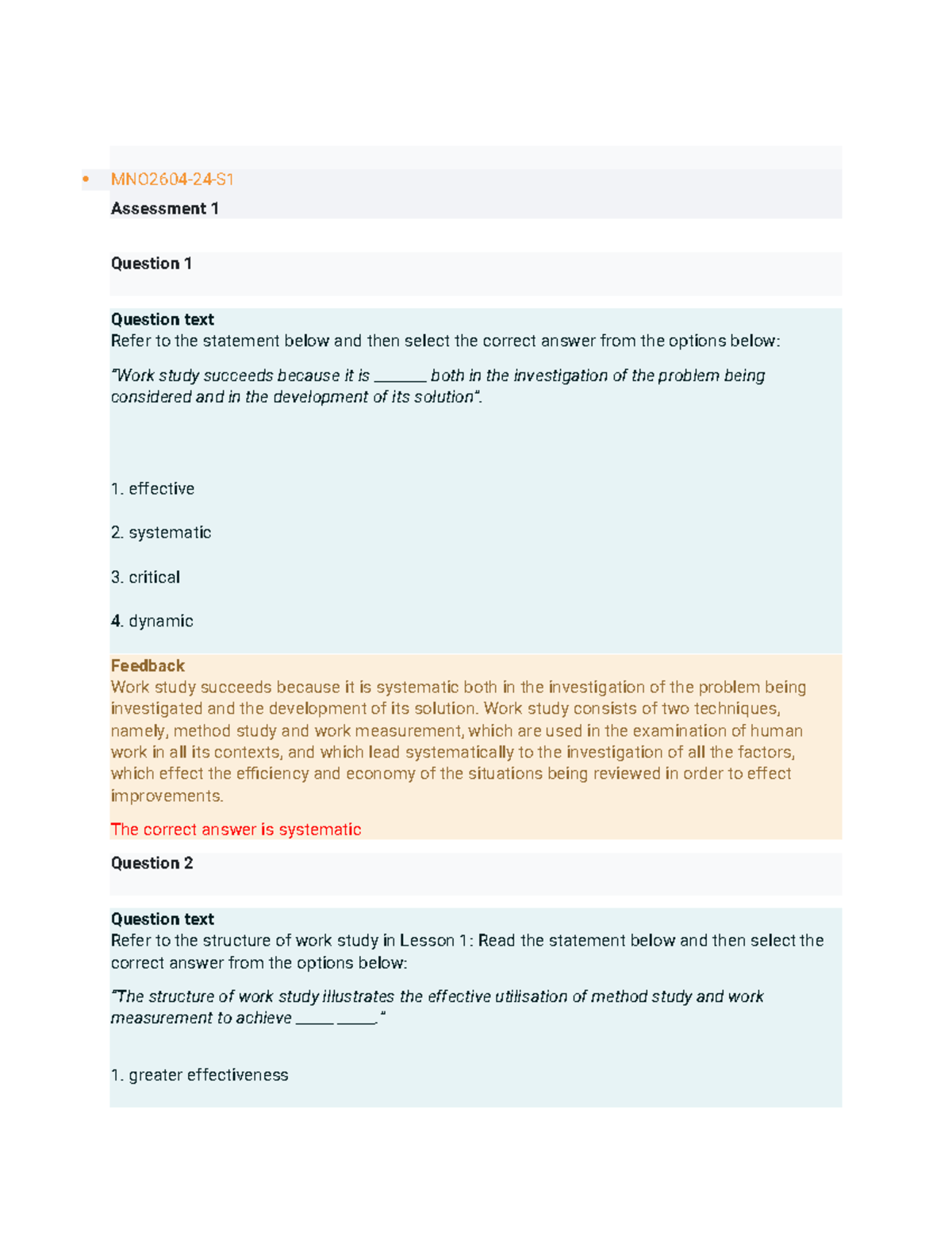 MNO2604 - MQC - QUESTIONS AND ANSWERS - MNO2604-24-S Assessment 1 Open course index Question 1 ...