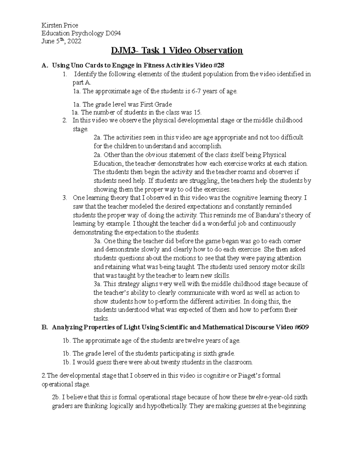 DJM3 -Task 1 Video Onbservation Kirsten Price - Education Psychology D ...