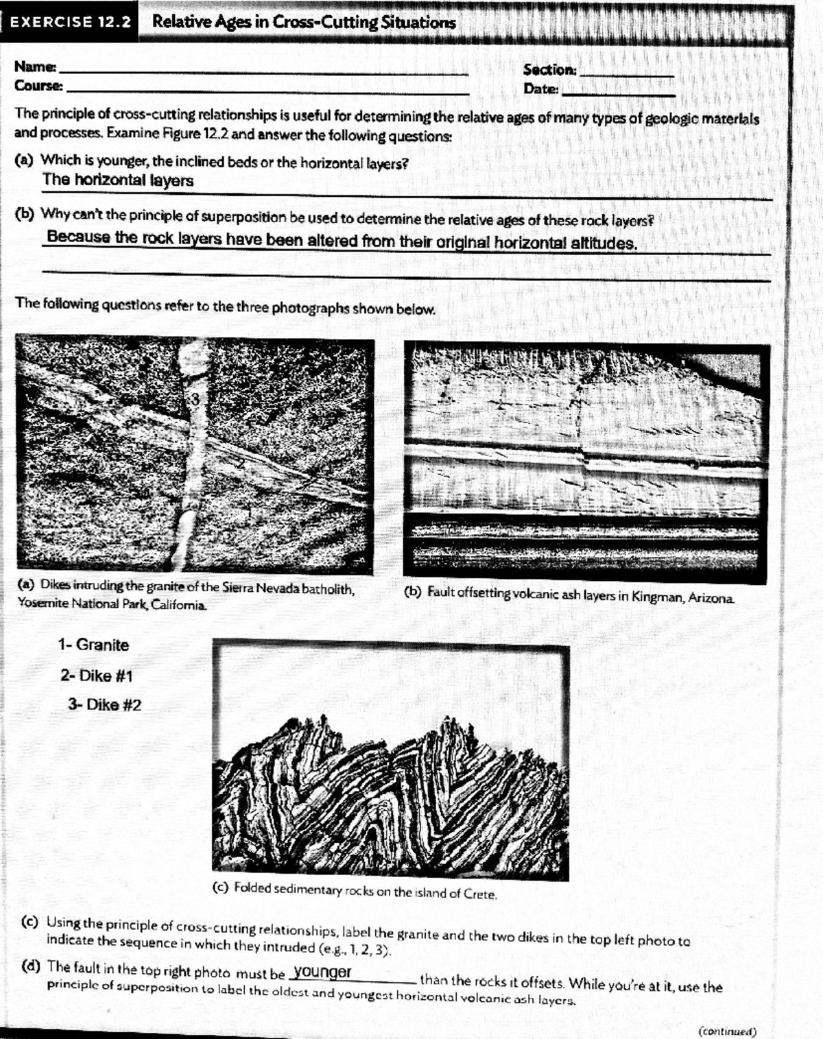 12-2, Relative Ages in Cross-Cutting Situations - GEOL 1100 - Studocu