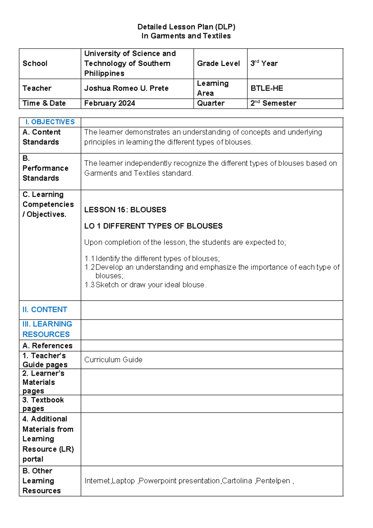 Detailed Lesson PLAN IN Automotive DRUM Brake - Detailed Lesson Plan ...