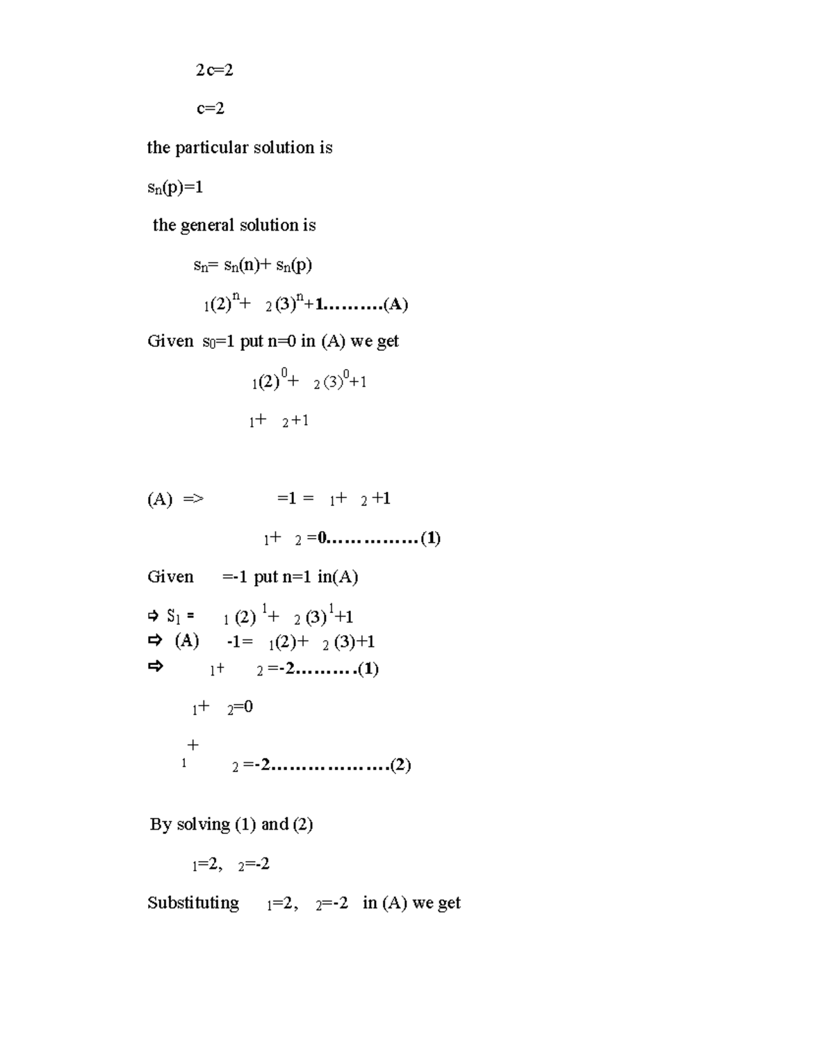 Applied Mathematics - notes3 - 2c= c= the particular solution is sn(p ...