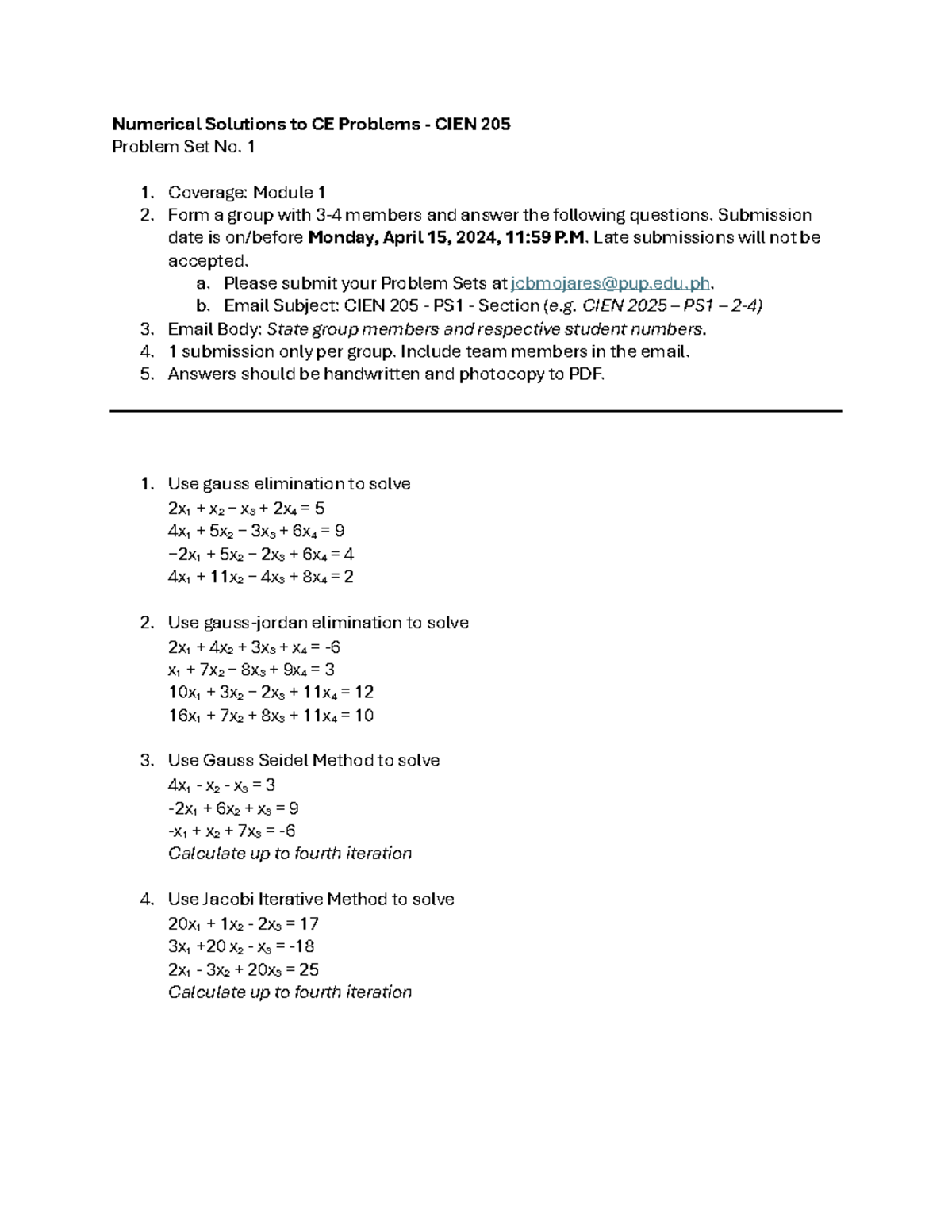 01 Module-1 - Numerical Solutions to CE Problems - CIEN 205 Problem Set ...