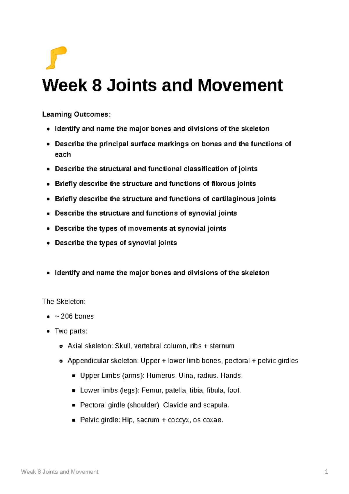 Week 8 Joints and Movement - ã Week 8 Joints and Movement Learning ...