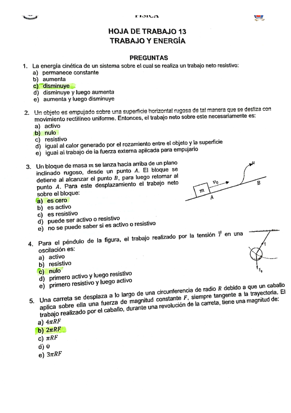 HOJA 13 Fisica - HOJA DE TRABAJO 13 TRABAJO Y ENERGIA - Física General ...