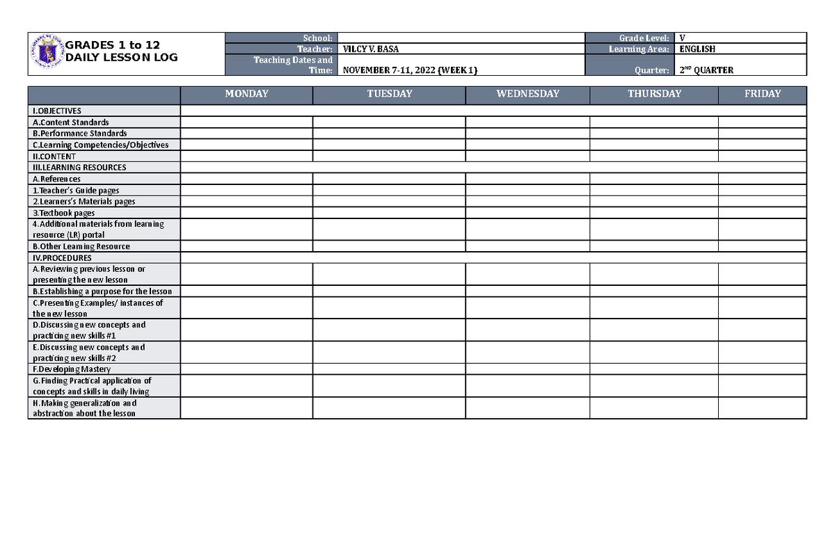DLL- Format-FOR- English- Science-AND-MATH - GRADES 1 to 12 DAILY ...